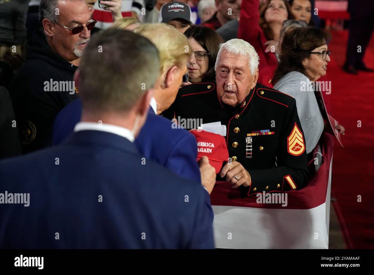 Republican presidential nominee former President Donald Trump greets ...