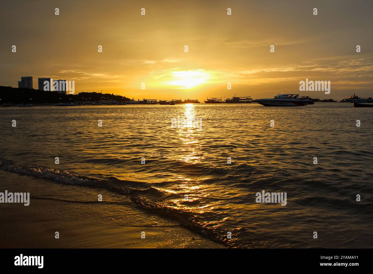 Beaches in Asia, Thailand, Pattaya, the sea at the time of sunset on ...