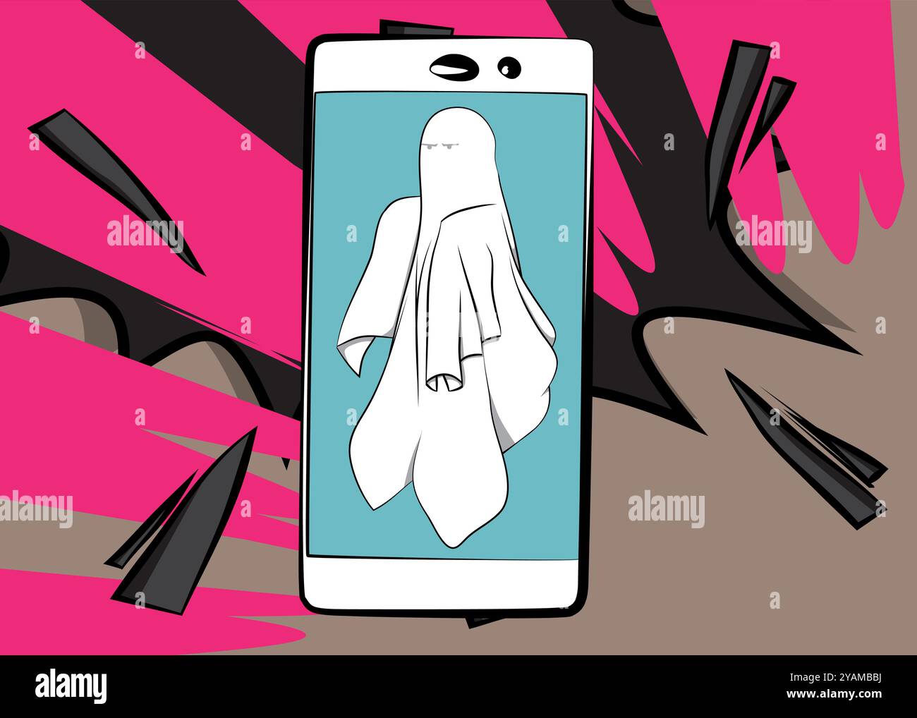 Cartoon Smartphone, comic book Telephone with Ghost. Retro vector ...