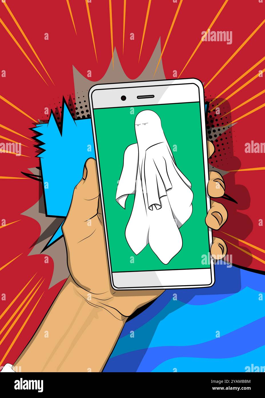 Cartoon Smartphone, comic book Telephone with Ghost. Retro vector ...