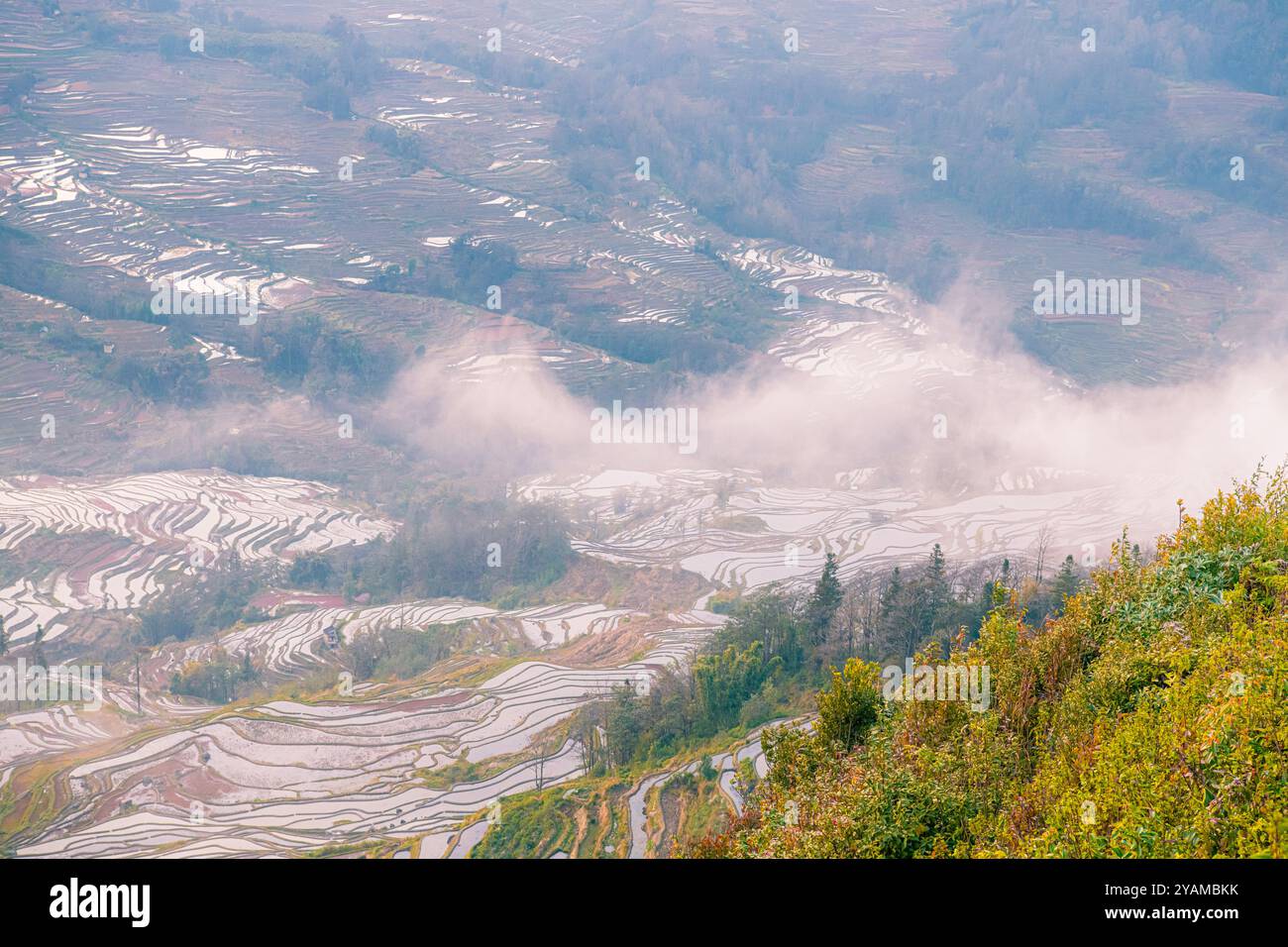 The clouds at YuanYang rice terraces during the sunset, Yunnan, China ...