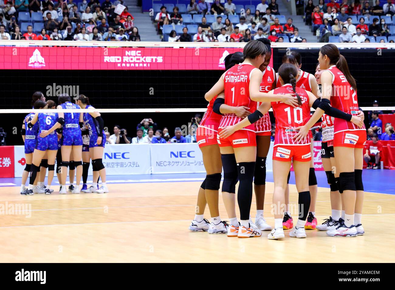 Kanagawa, Japan. 12th Oct, 2024. (L-R) Saitama Ageo Medics team group, NECNEC Red Rockets ...