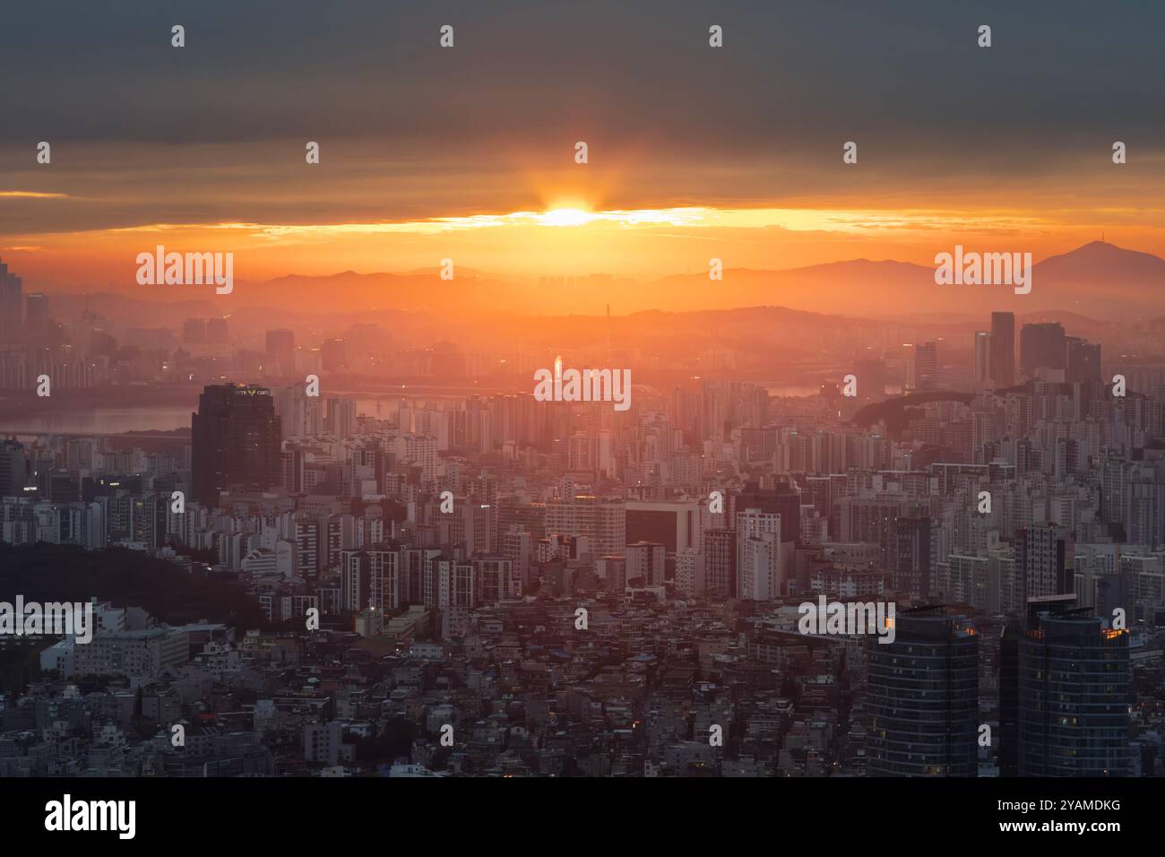 Aerial panoramic view of Seoul at sunset Stock Photo - Alamy