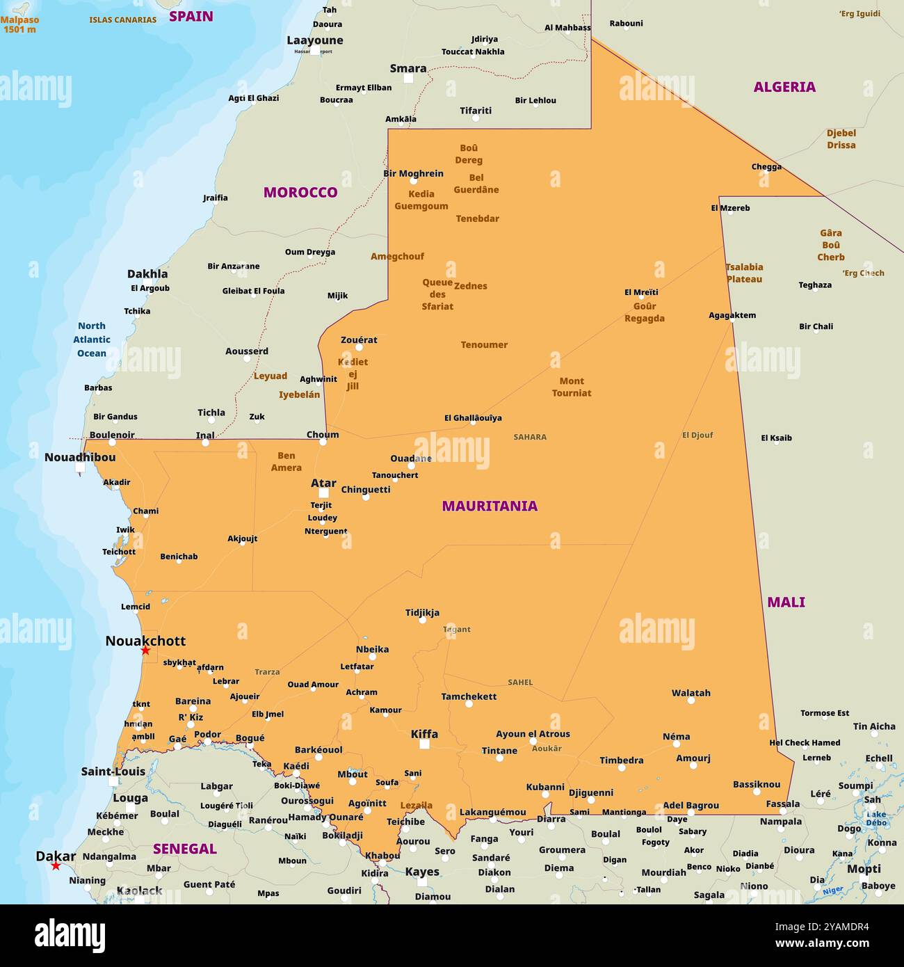 Simple political map of Mauritania Stock Vector Image & Art - Alamy