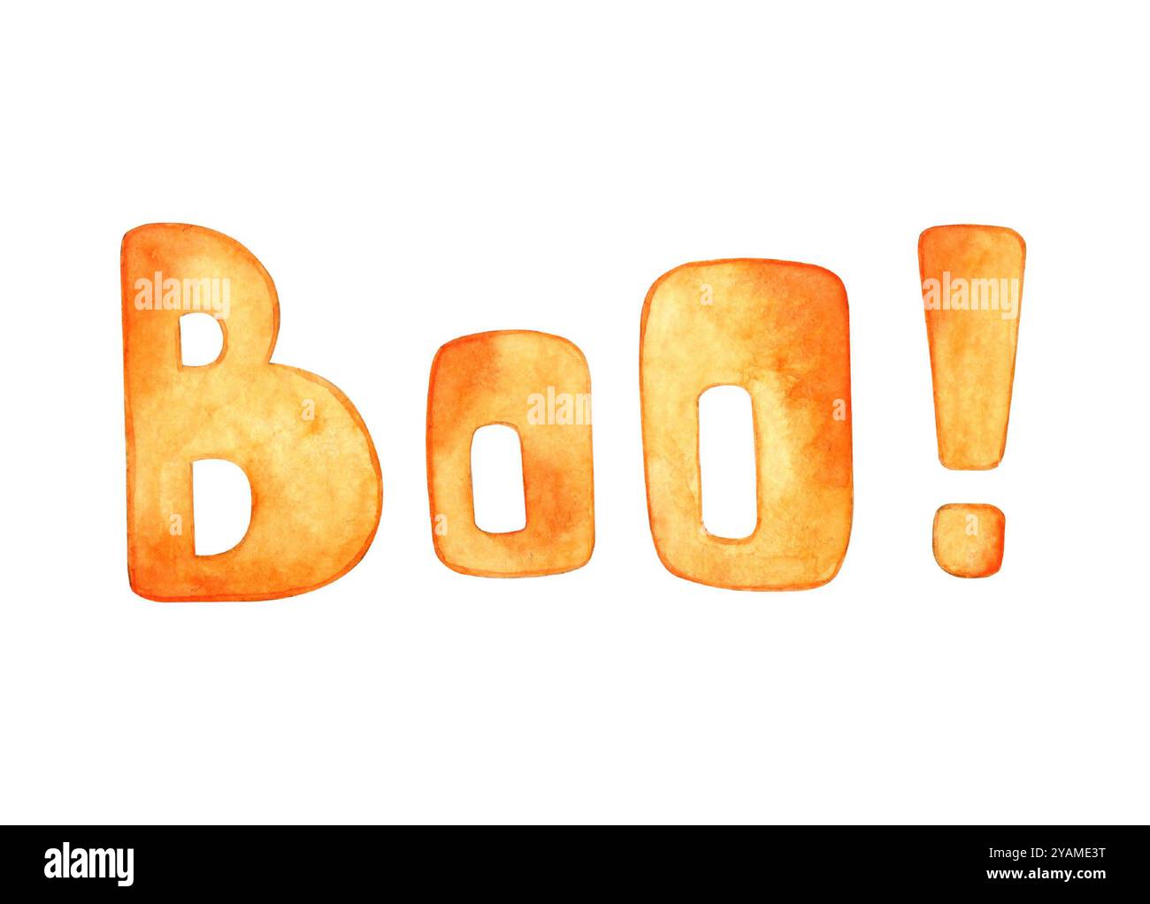 Boo! orange text watercolor illustration. Halloween lettering isolated ...