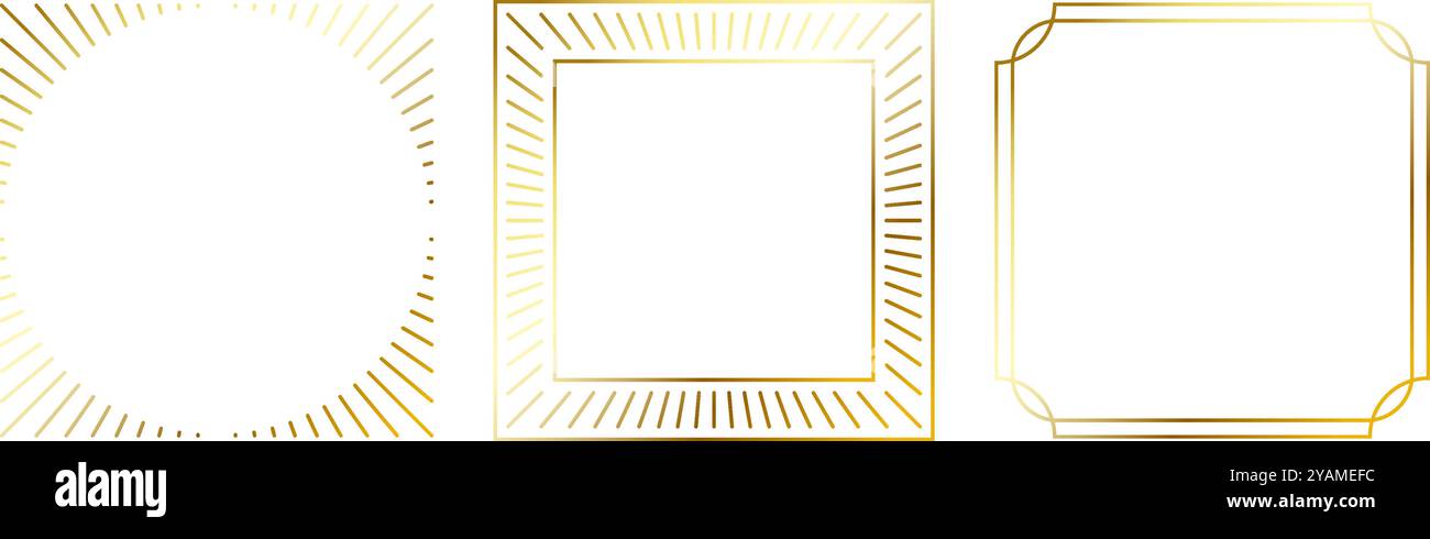 Gold thin frame set. Golden square borders in art deco style. Thin ...