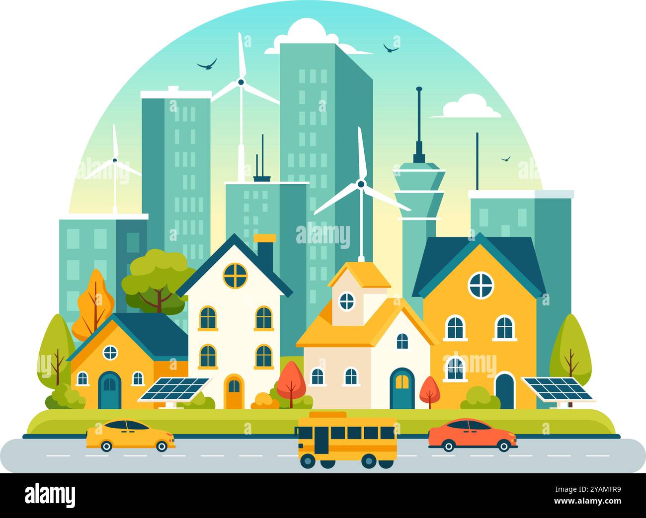 Energy Efficiency in the City Vector Illustration Featuring a ...