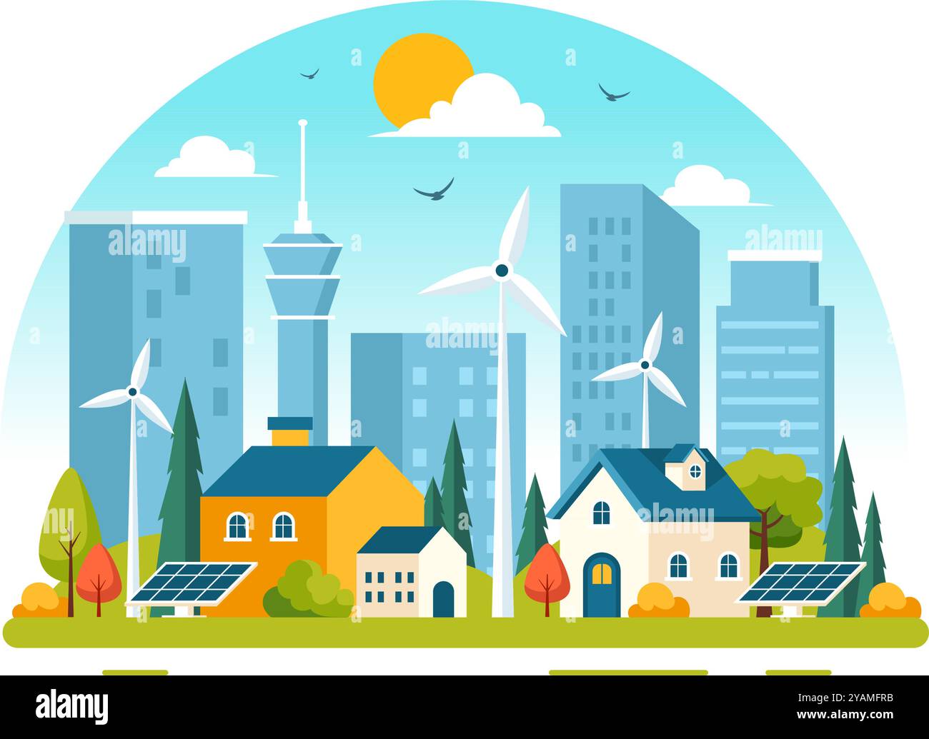 Energy Efficiency in the City Vector Illustration Featuring a ...