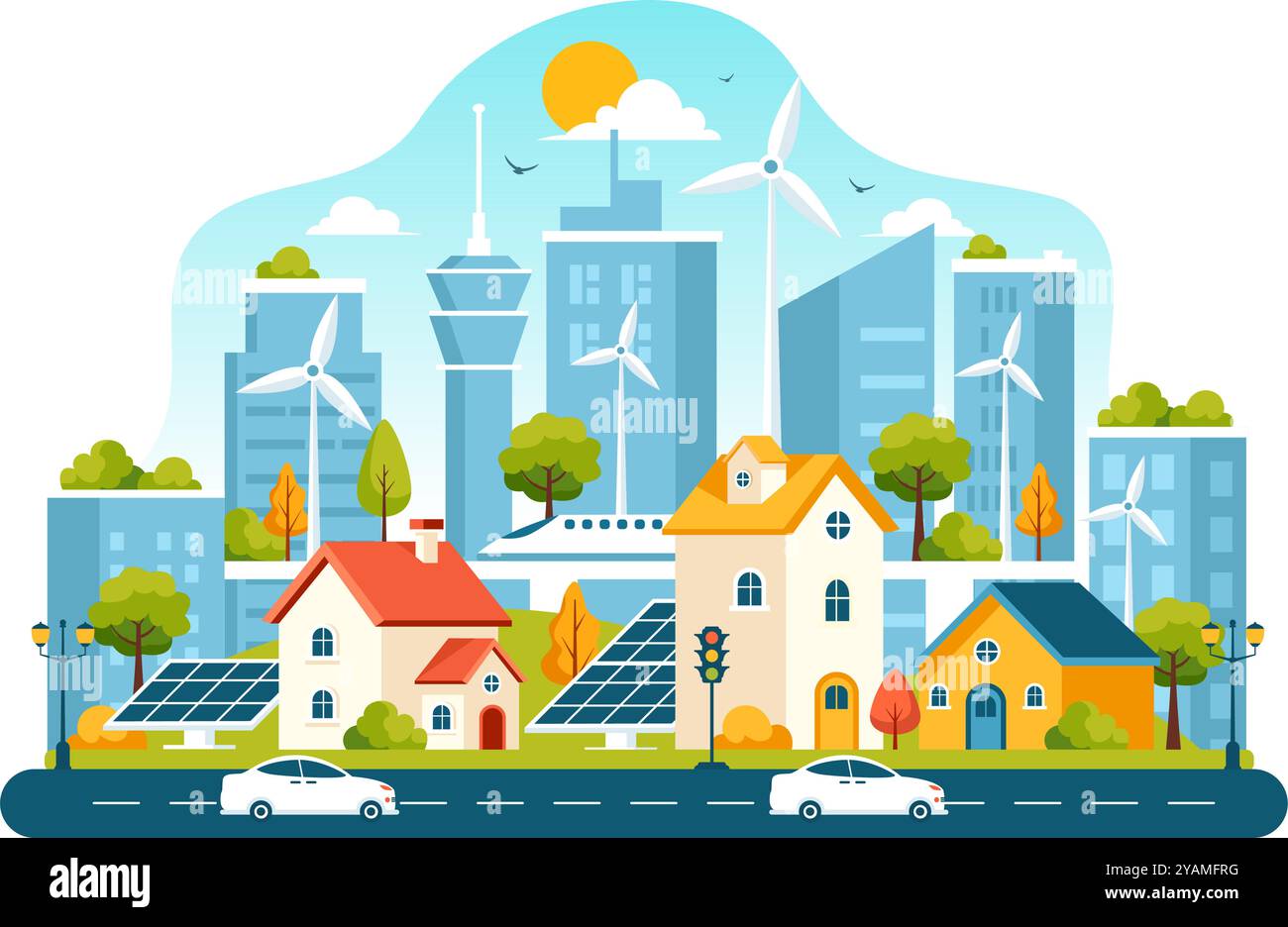 Energy Efficiency in the City Vector Illustration Featuring a ...
