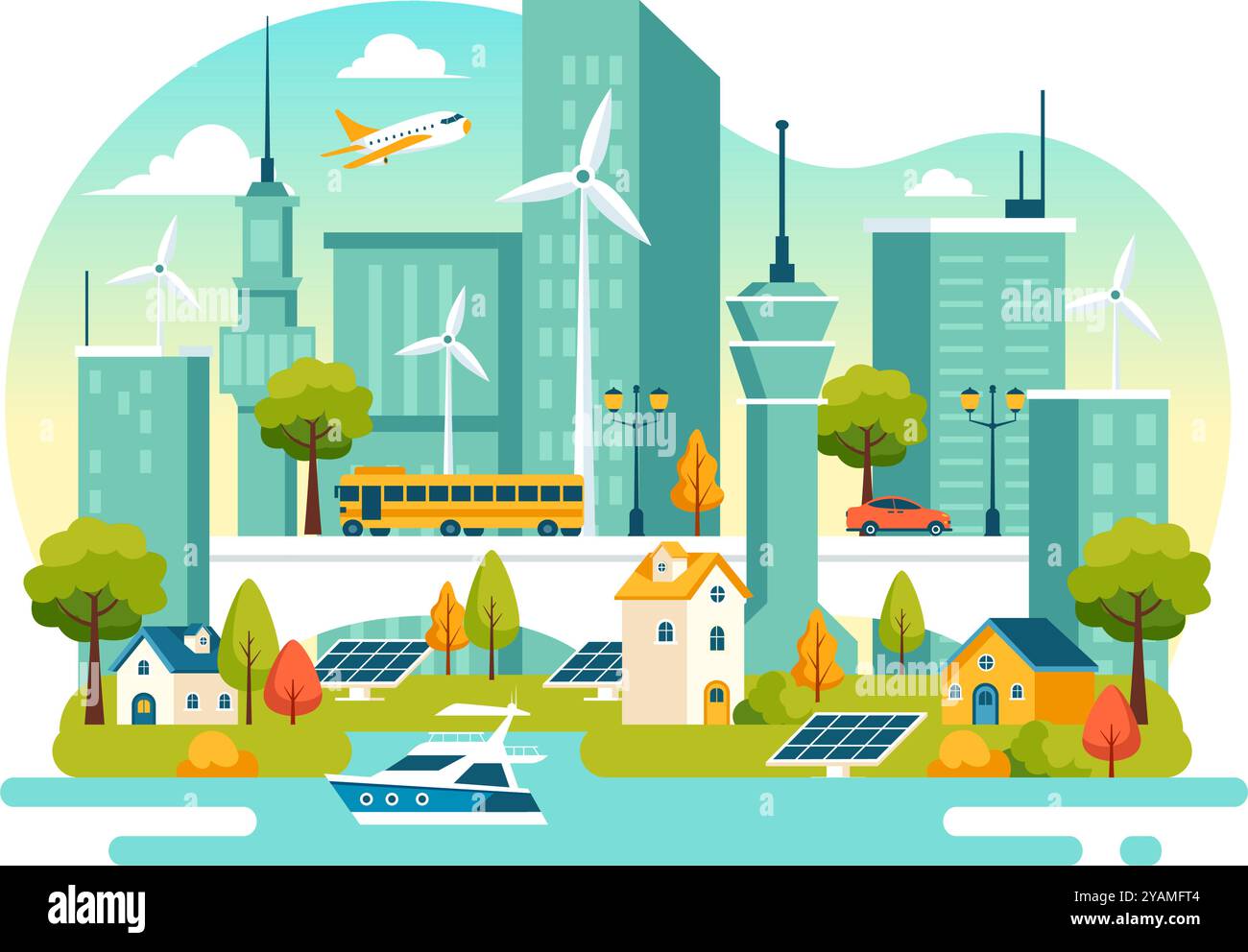 Energy Efficiency in the City Vector Illustration Featuring a ...