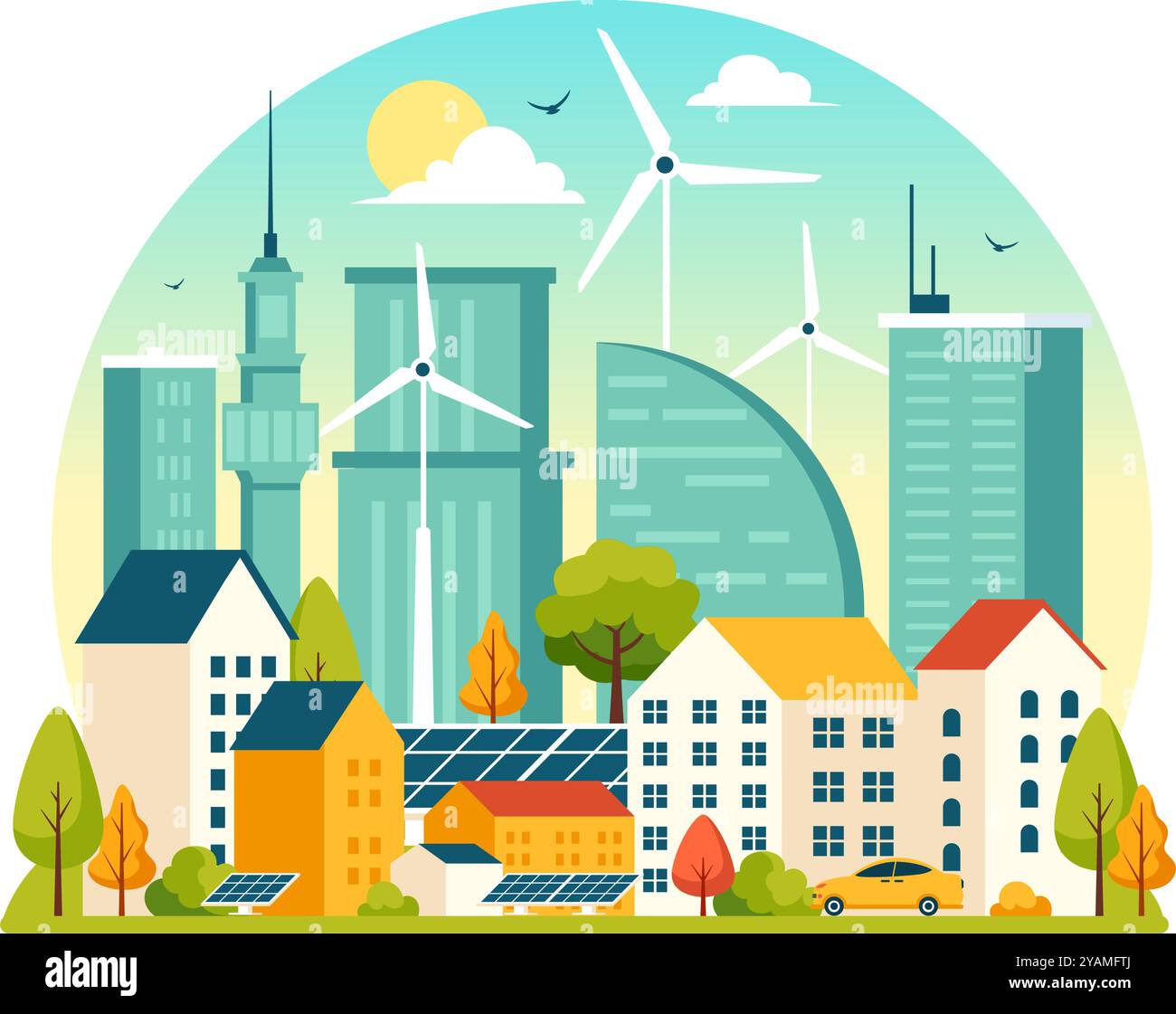 Energy Efficiency in the City Vector Illustration Featuring a ...