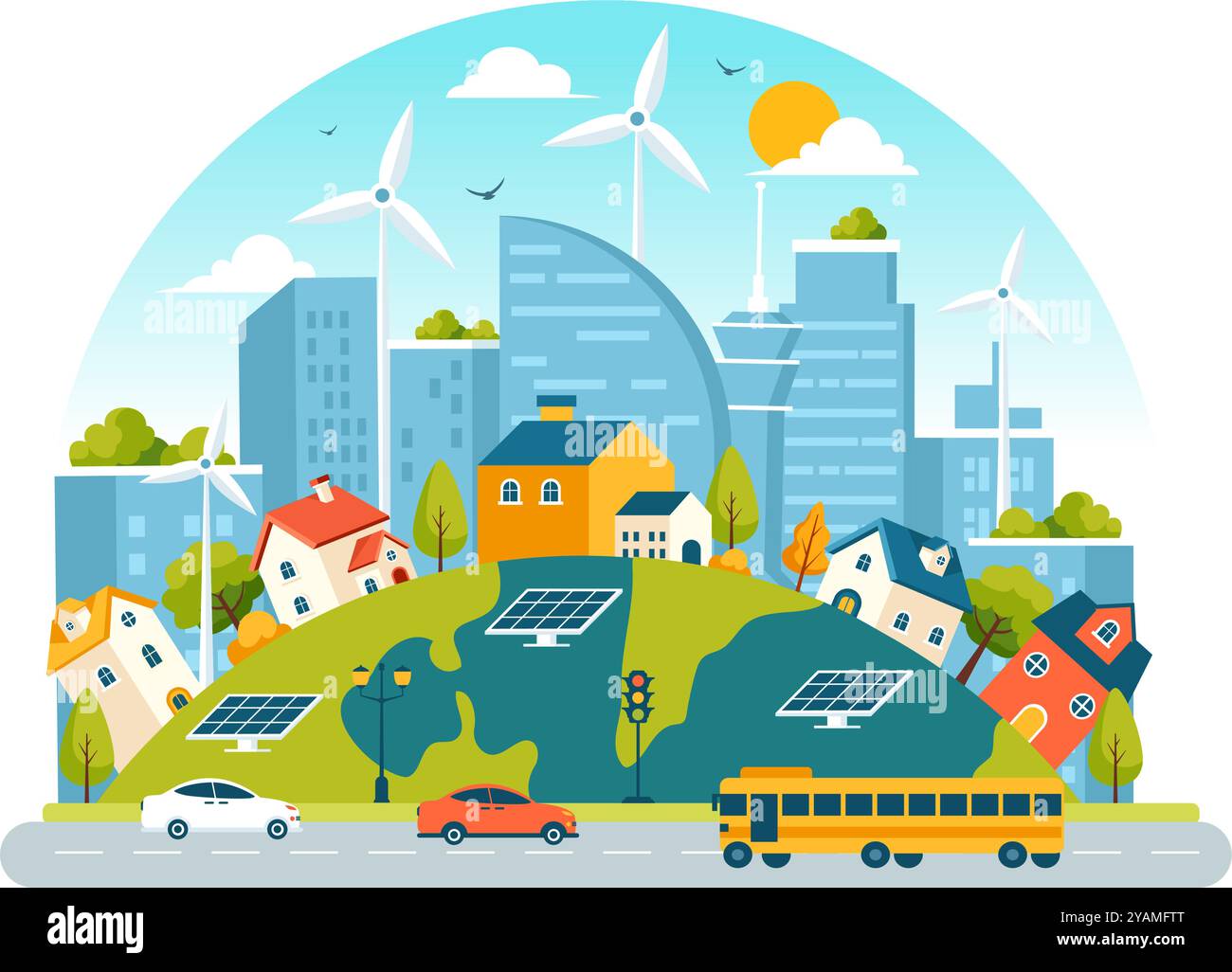 Energy Efficiency in the City Vector Illustration Featuring a ...