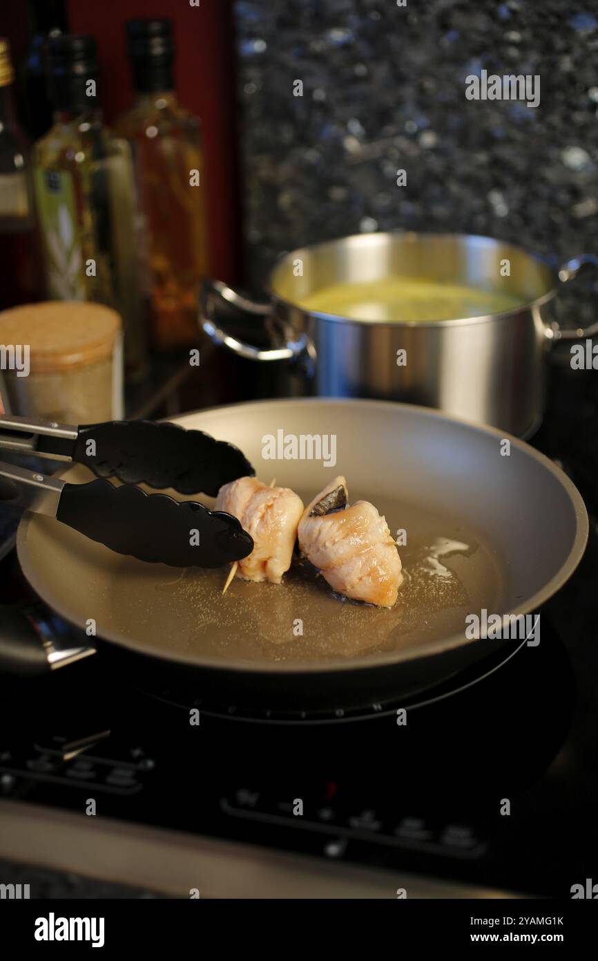 Southern German cuisine, preparation of sorrel soup with char, frying ...