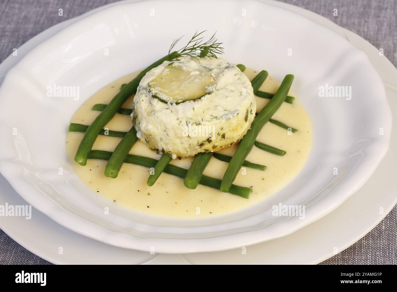 Swabian cuisine, oven-baked pike-perch on princess beans with lemon ...