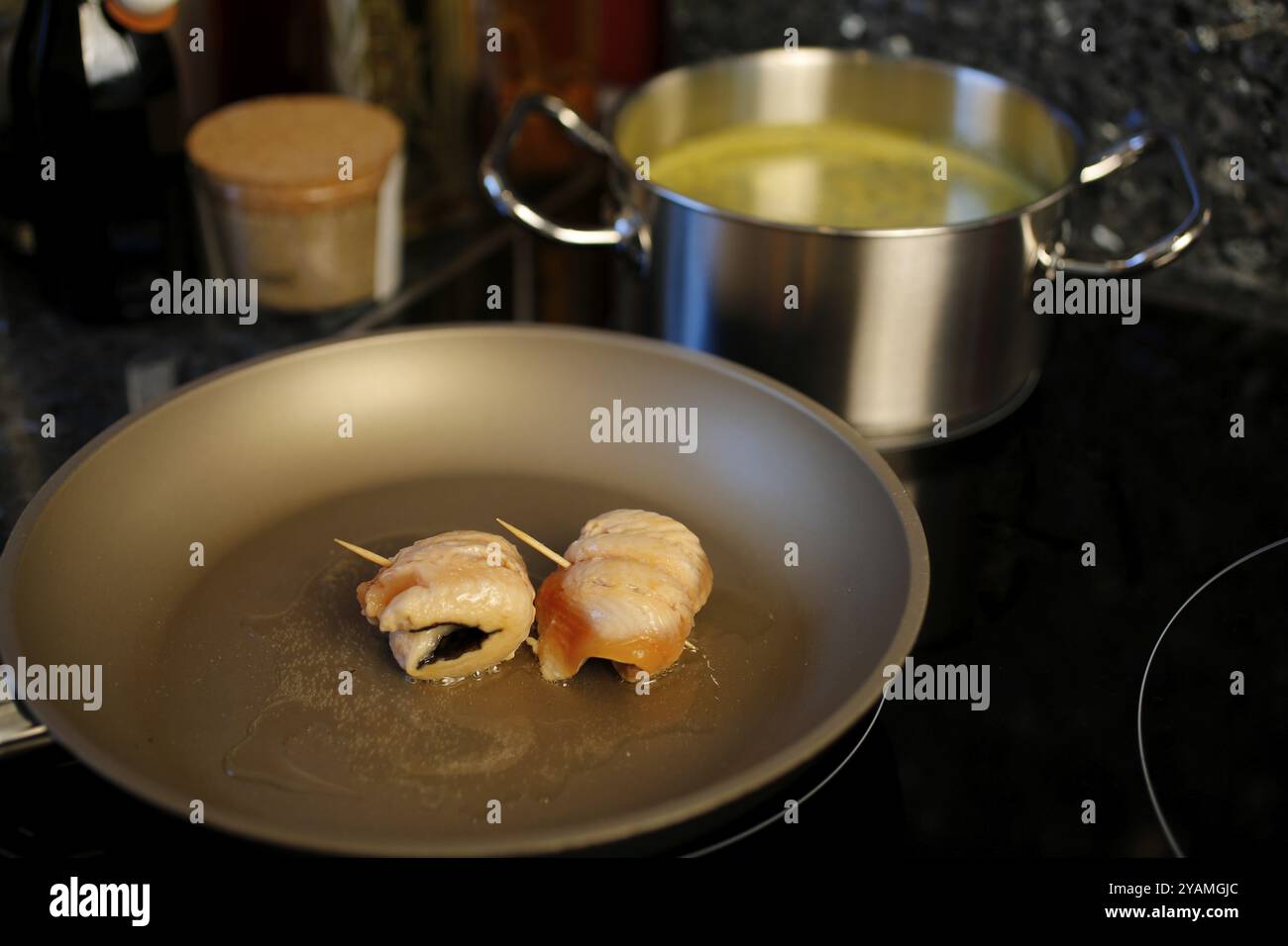 Southern German cuisine, preparation of sorrel soup with char, frying ...