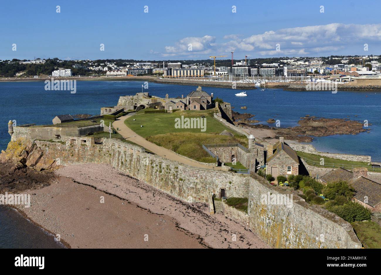 The outer ward of the fortification at Elizabeth Castle on the island ...