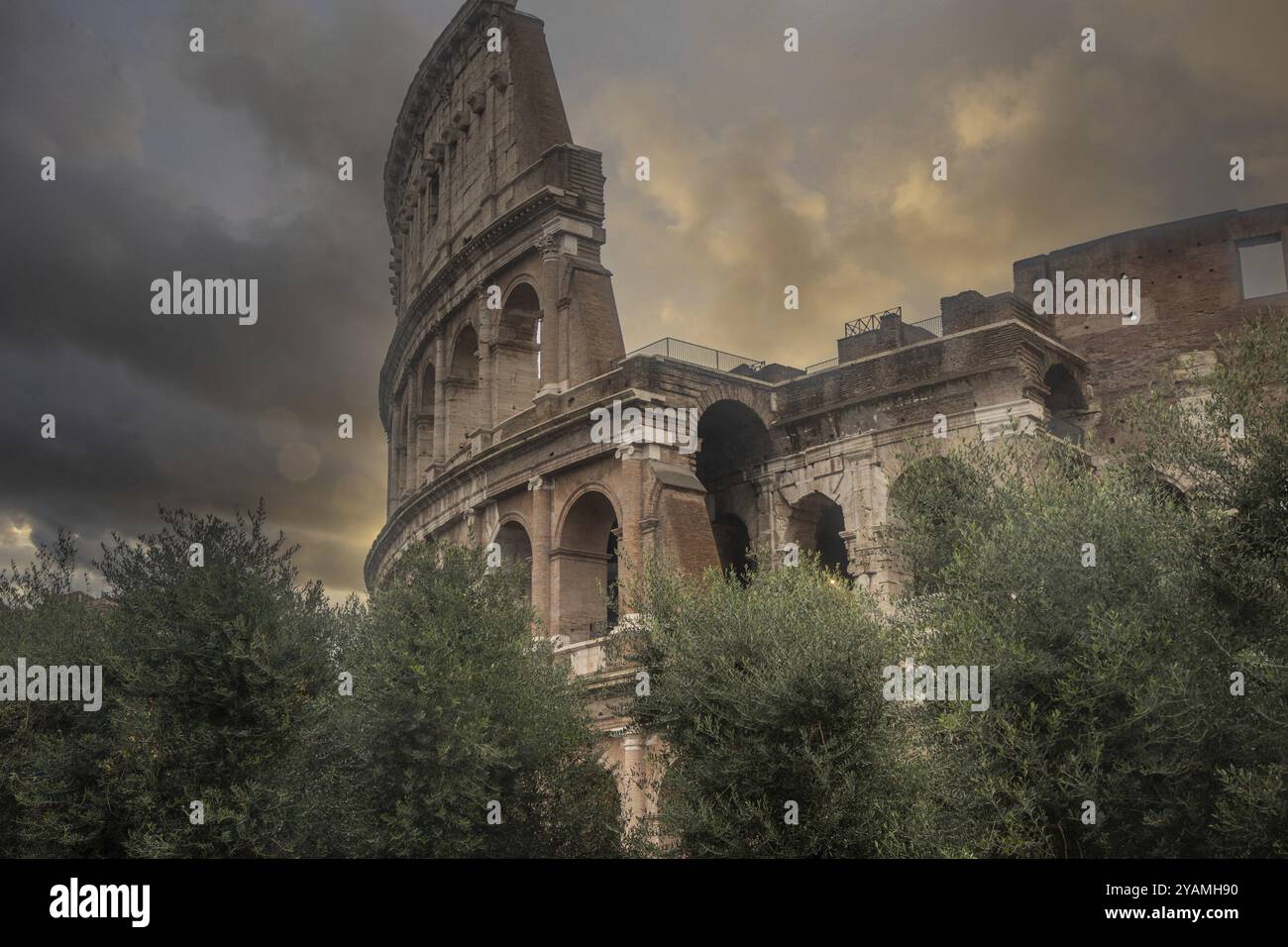 Rainy weather in the morning, sunrise in an ancient historic city and ...