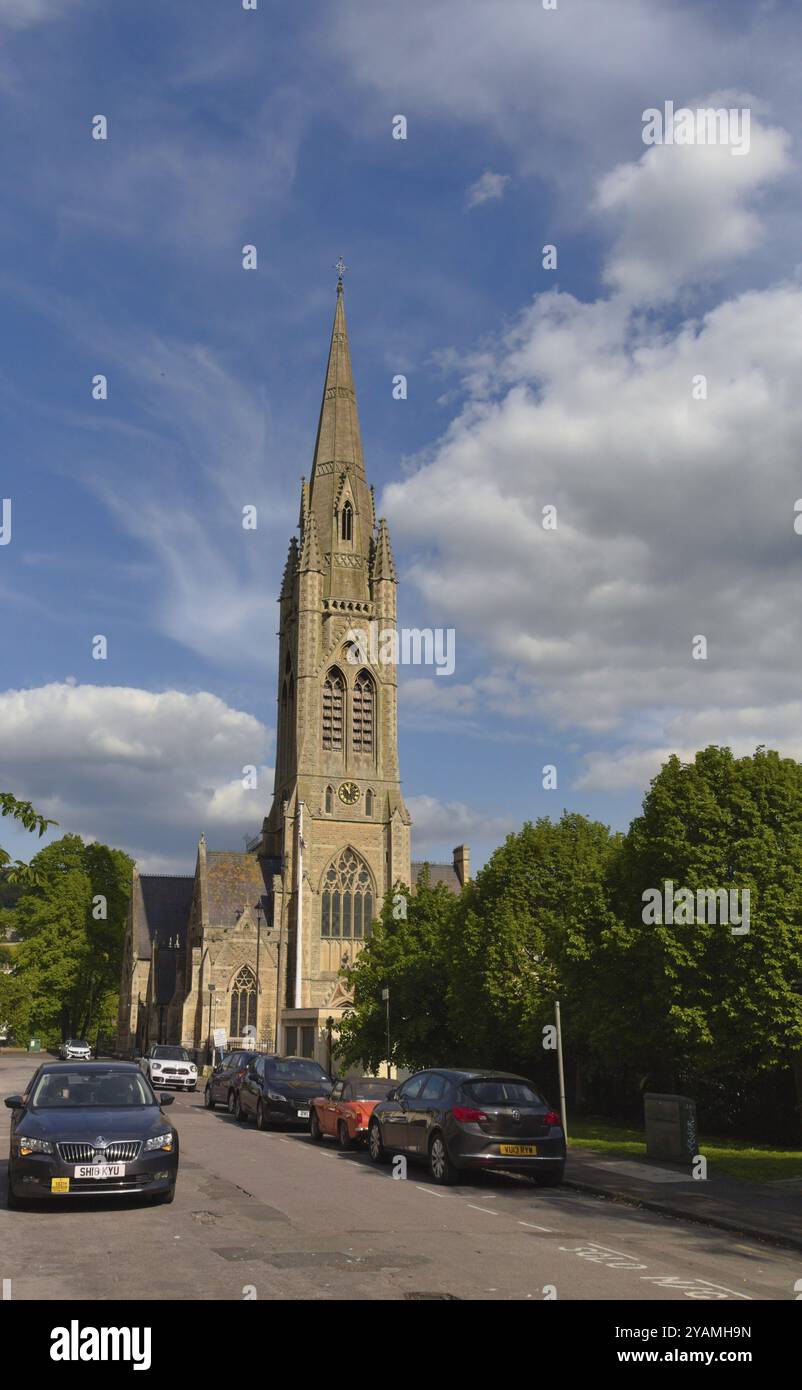 The decorative Gothic-styled spire of St. John church dominates the ...