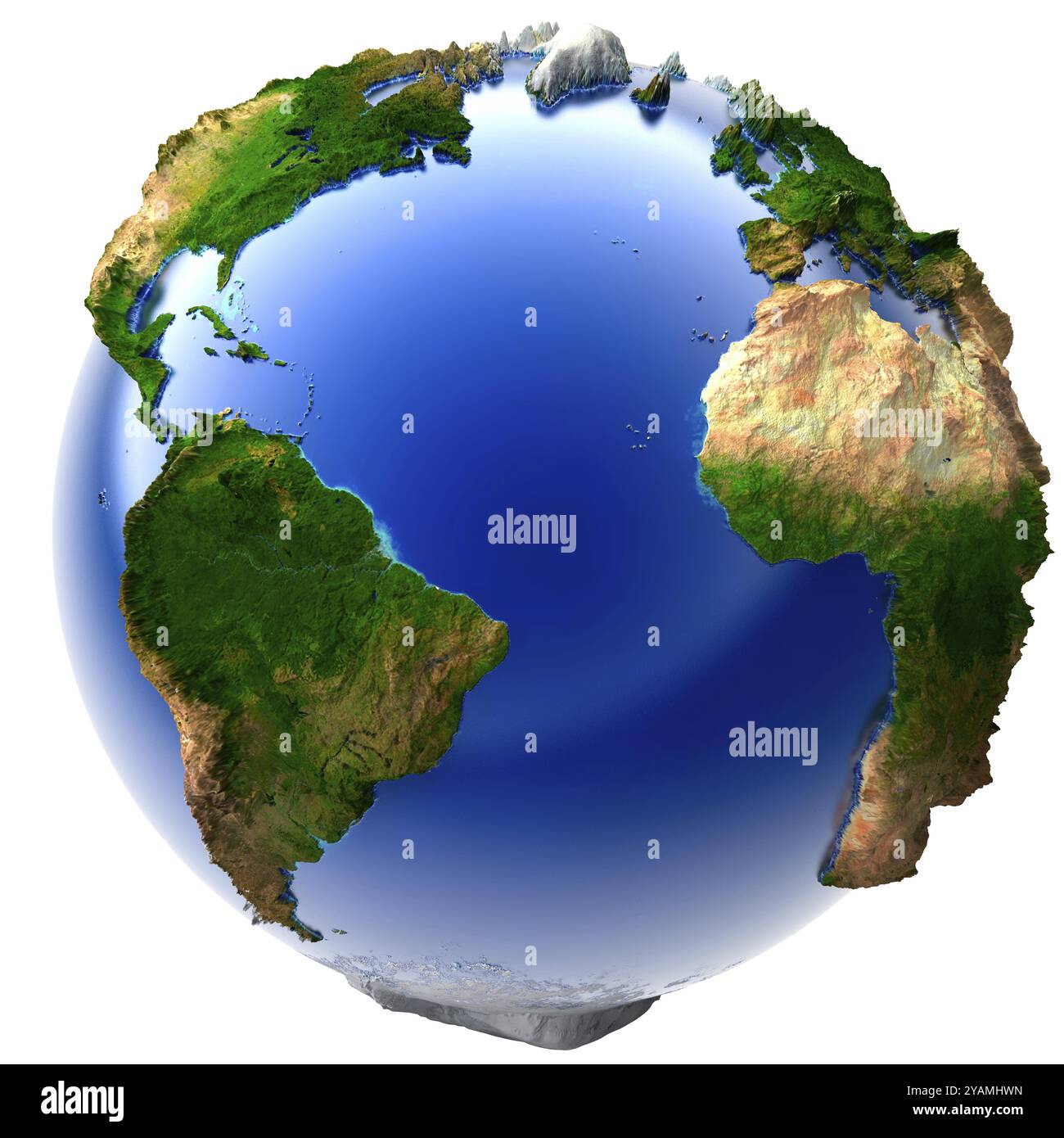 3D model of the globe with an exaggerated vertical relief Stock Photo ...