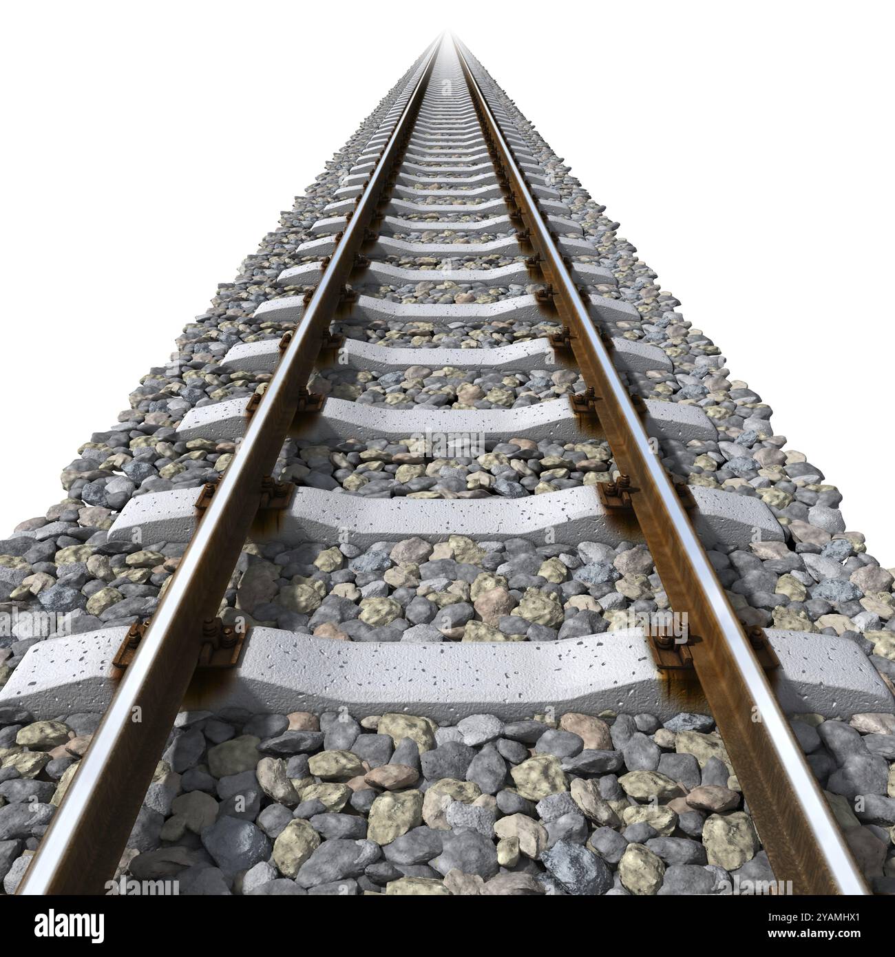 Straight-line railway tracks on the gravel with realistic rusty rails ...