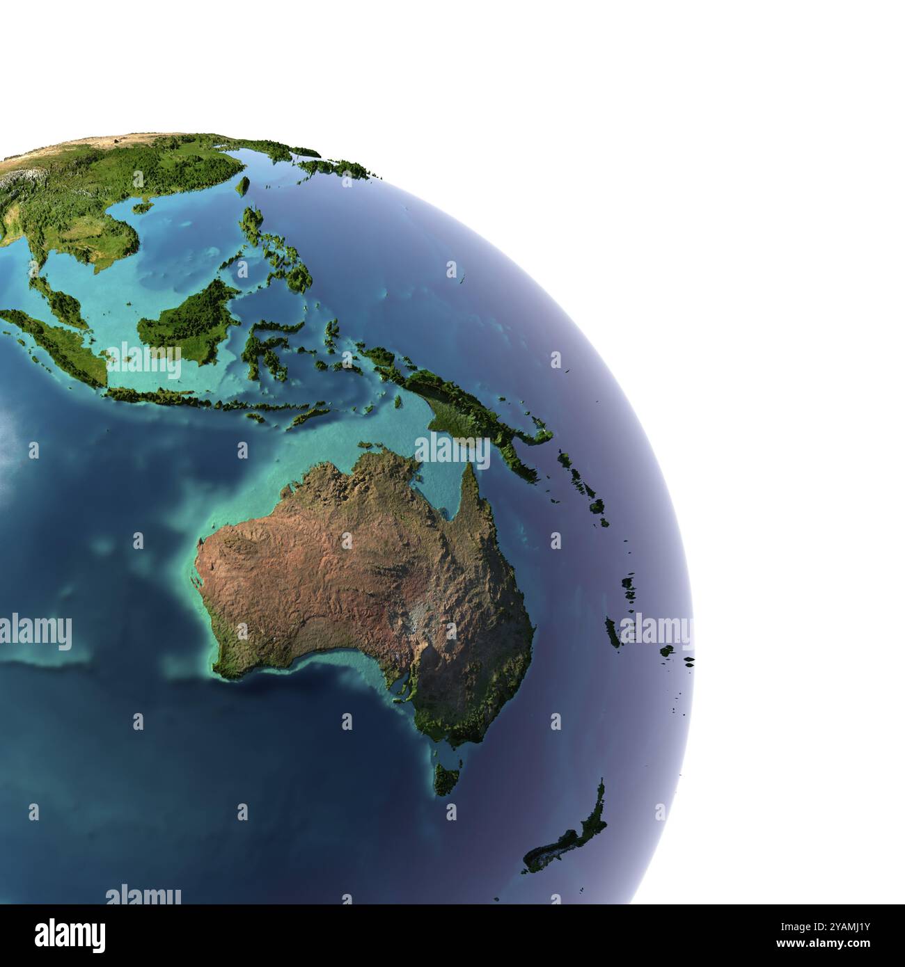 Earth with translucent water in the oceans and the detailed topography ...