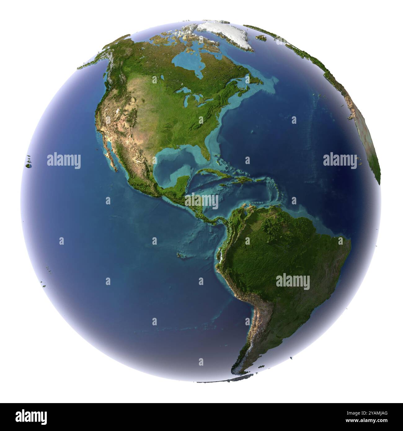 Earth with translucent water in the oceans and the detailed topography ...