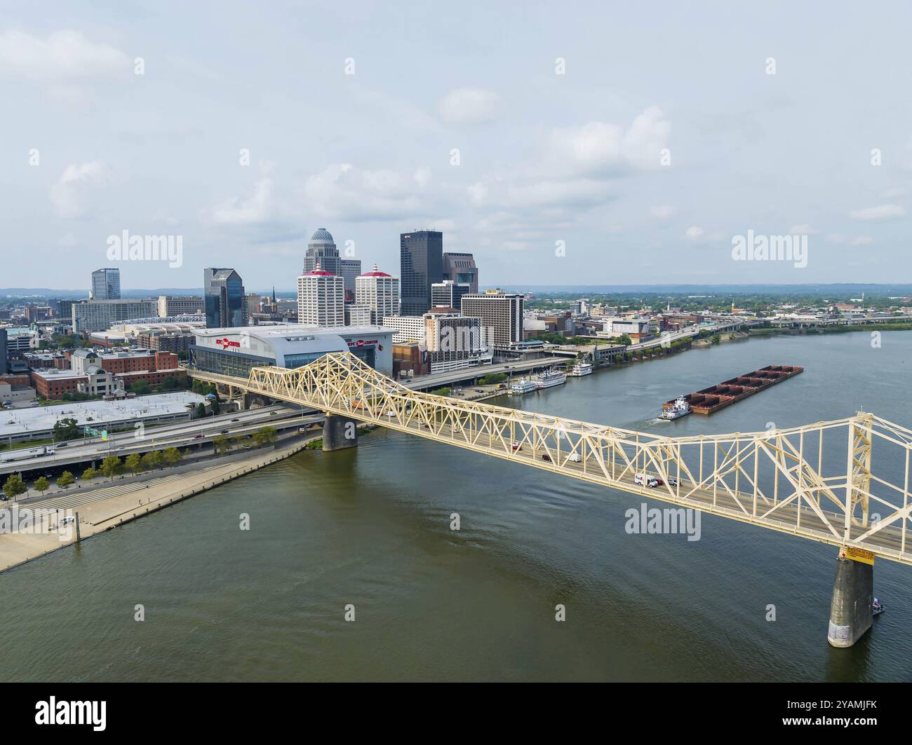 Aerial view of the city of Louisville, Kentucky on the Ohio River Stock ...