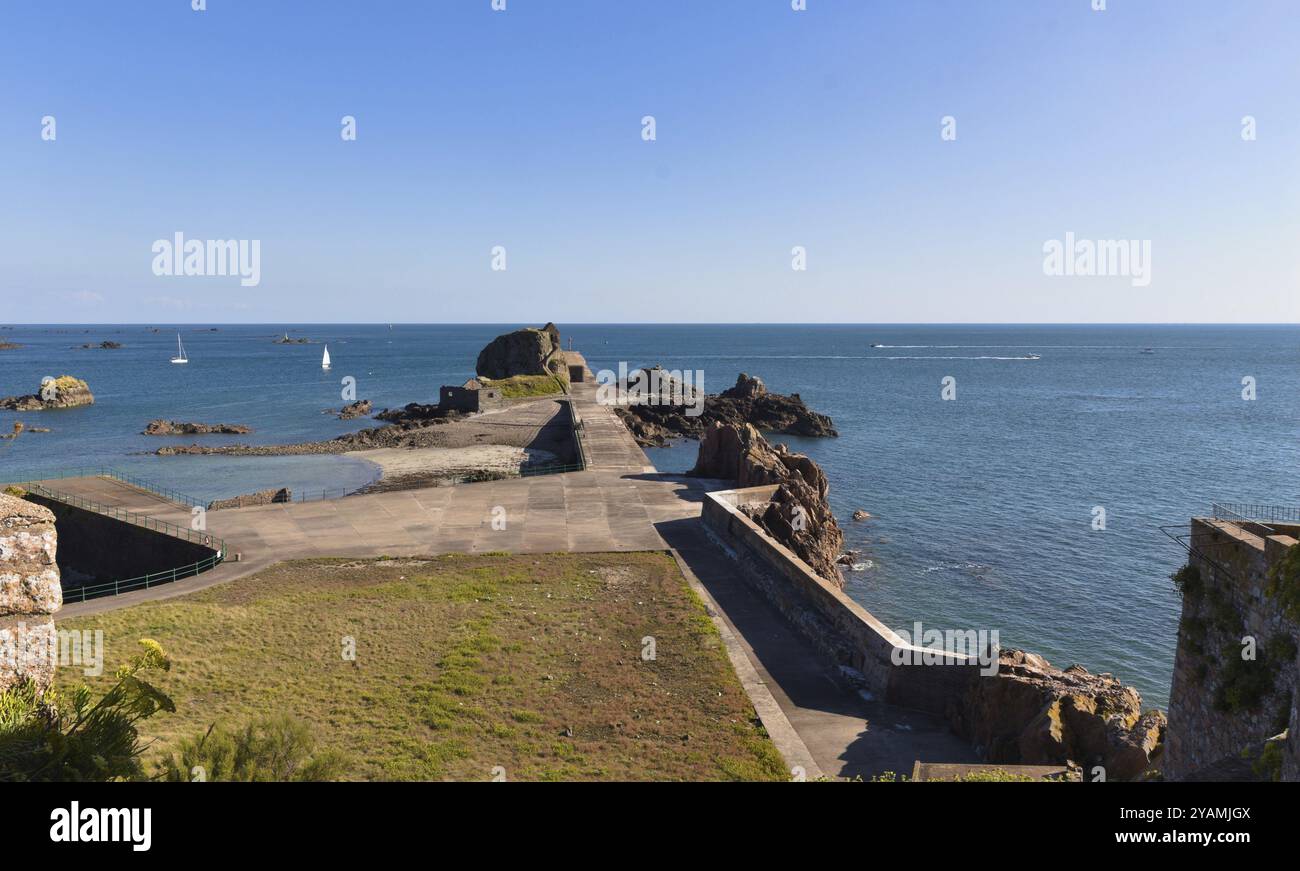 The outer ward of the fortification at Elizabeth Castle on the island ...