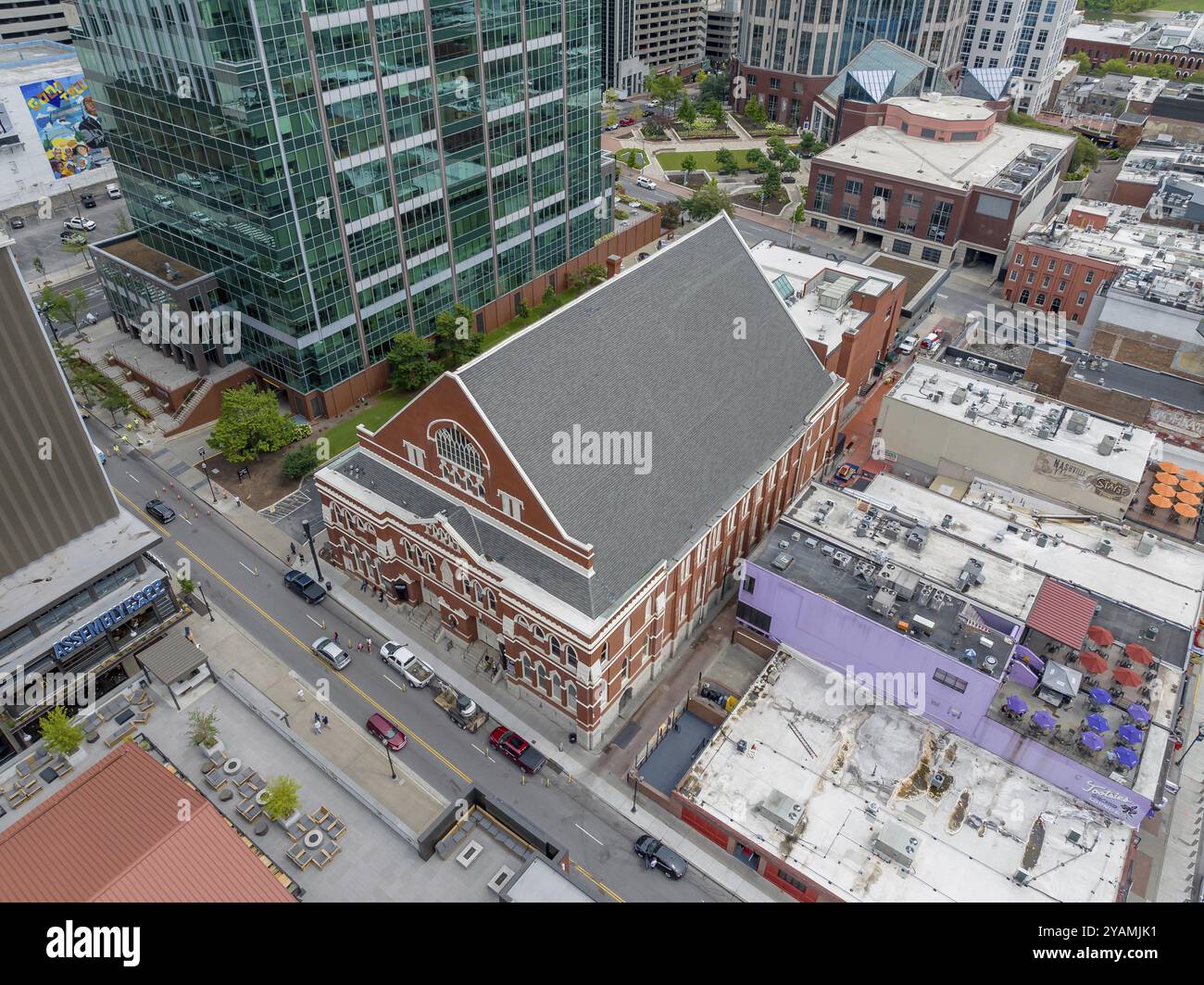 Aerial view of the famous Ryman Auditorium in Nashville Tennessee Stock ...