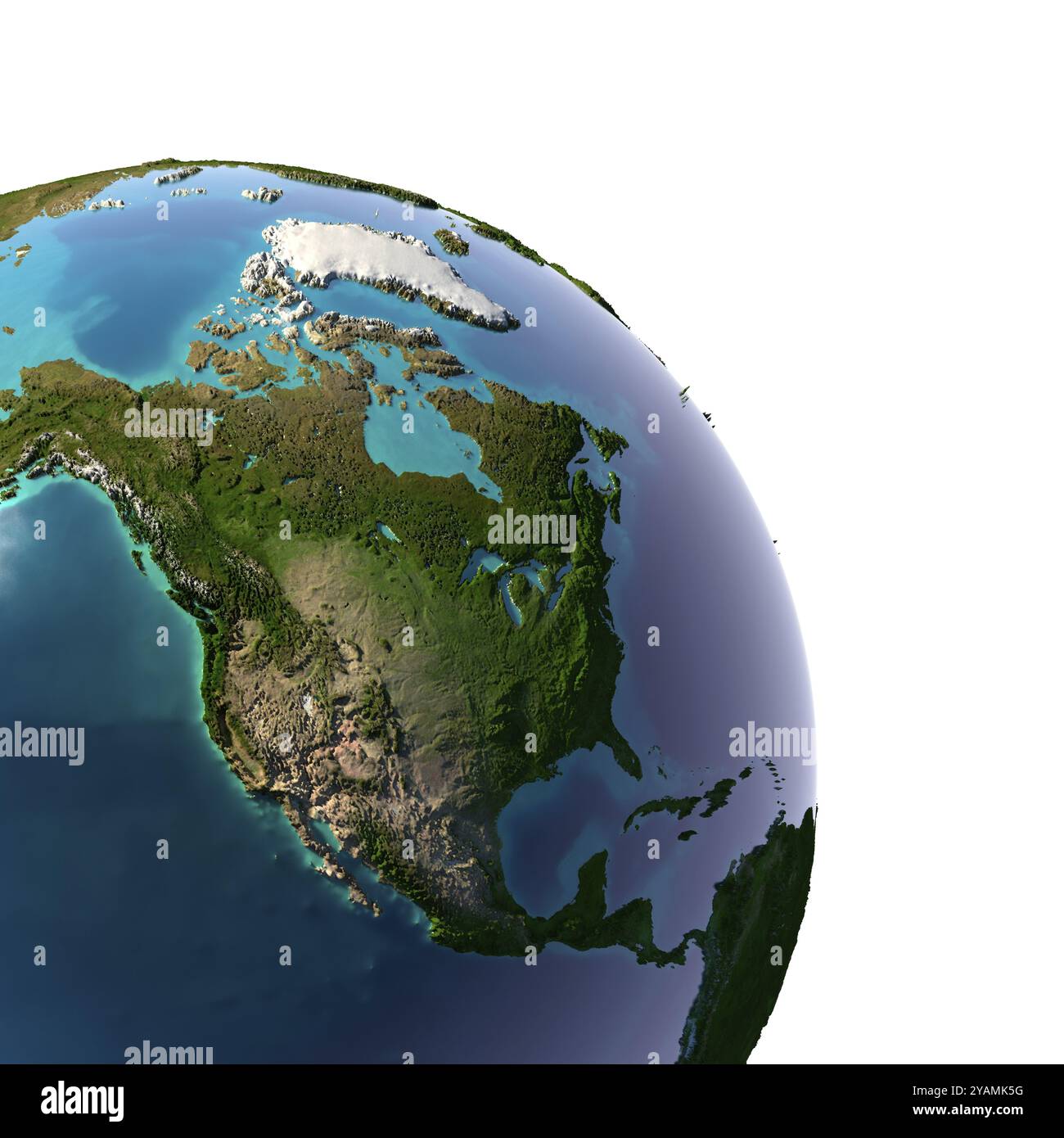 Earth with translucent water in the oceans and the detailed topography ...