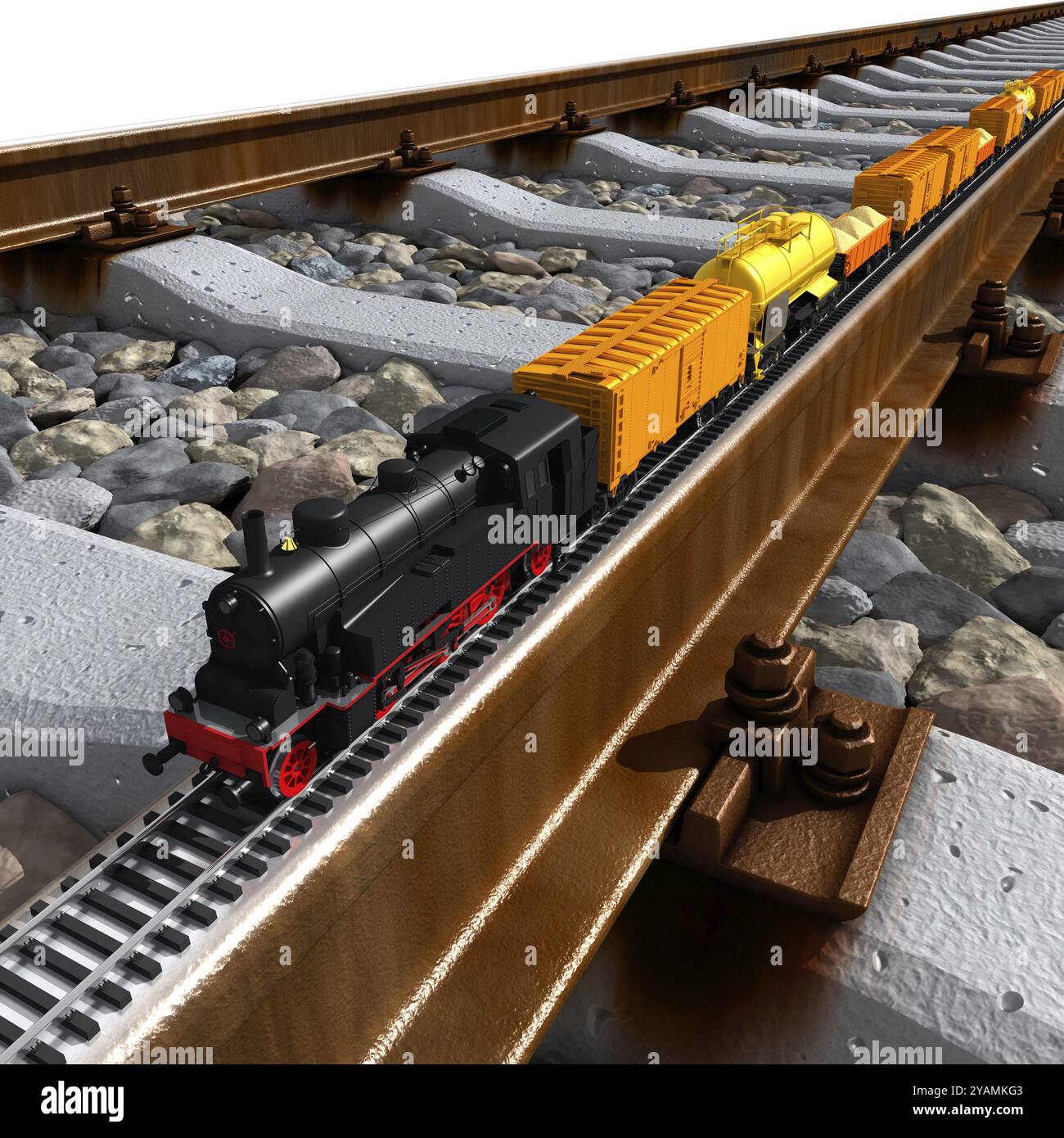 A miniature model of the train, a steam locomotive, railway wagons ...
