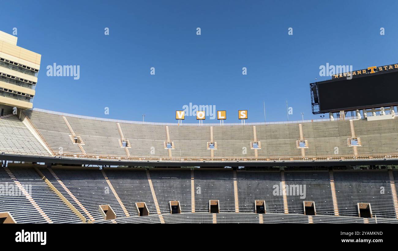 An aerial view of Neyland Stadium reveals a massive, iconic structure ...