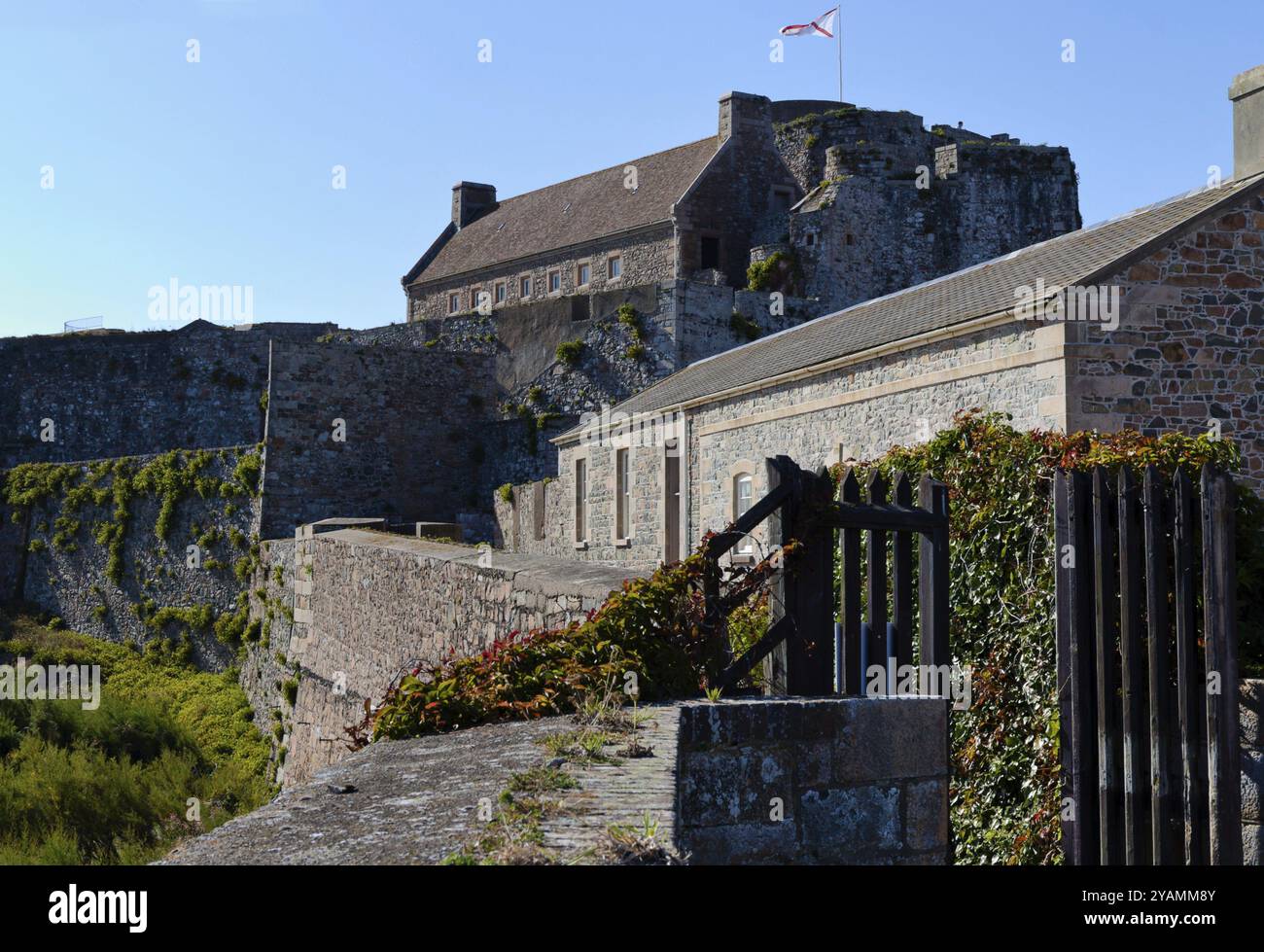 Inside the walls of Elizabeth Castle on the island of Jersey Stock ...