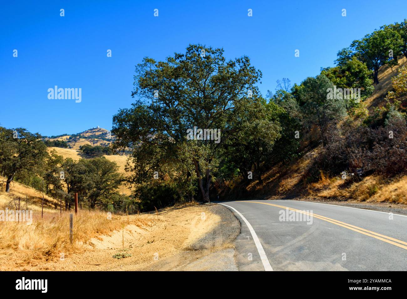 A winding Mt. Hamilton Road curves Joseph D. Grant County Park, lined ...