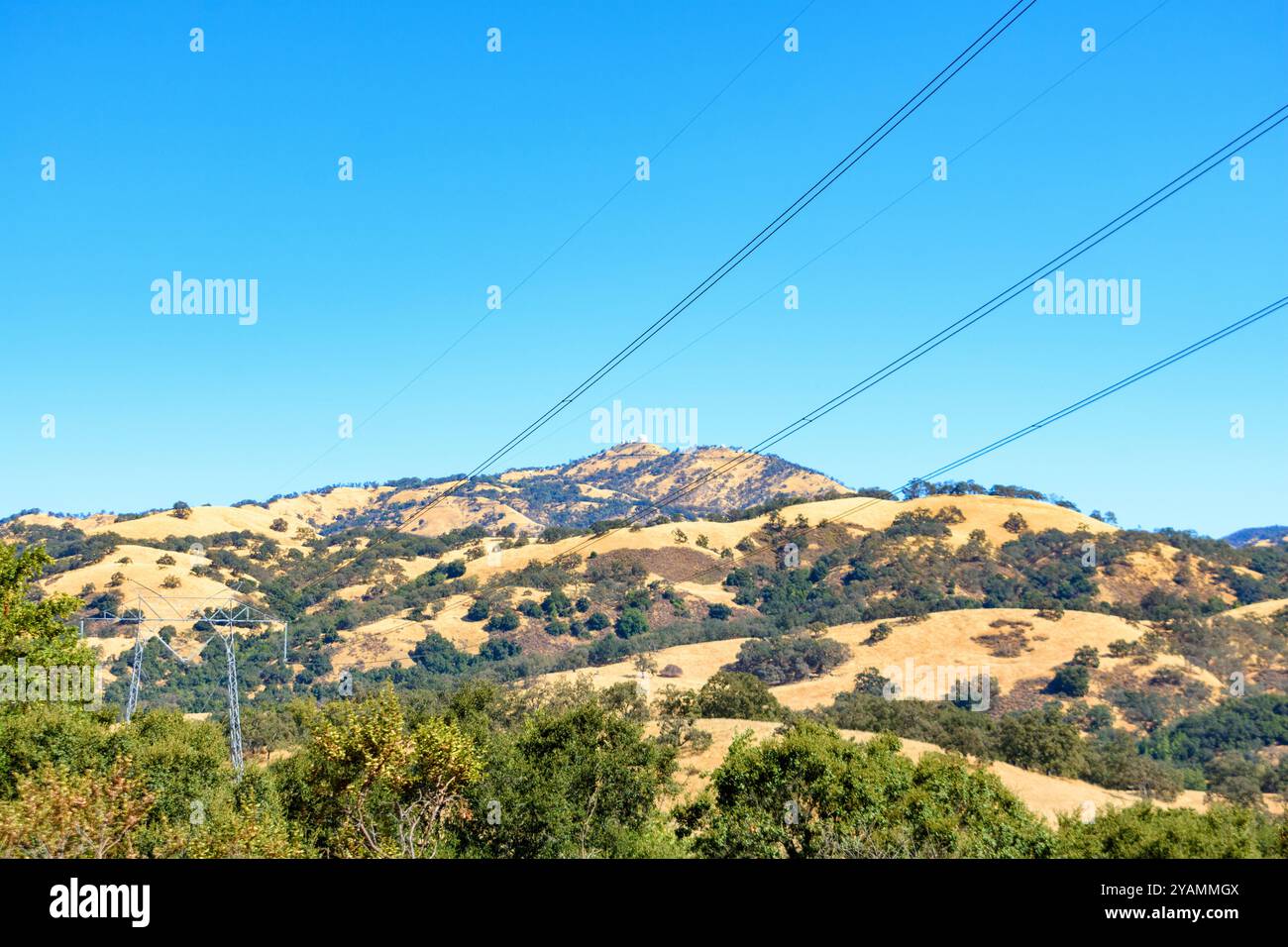 Power lines stretch across the golden hills of Joseph D. Grant County ...