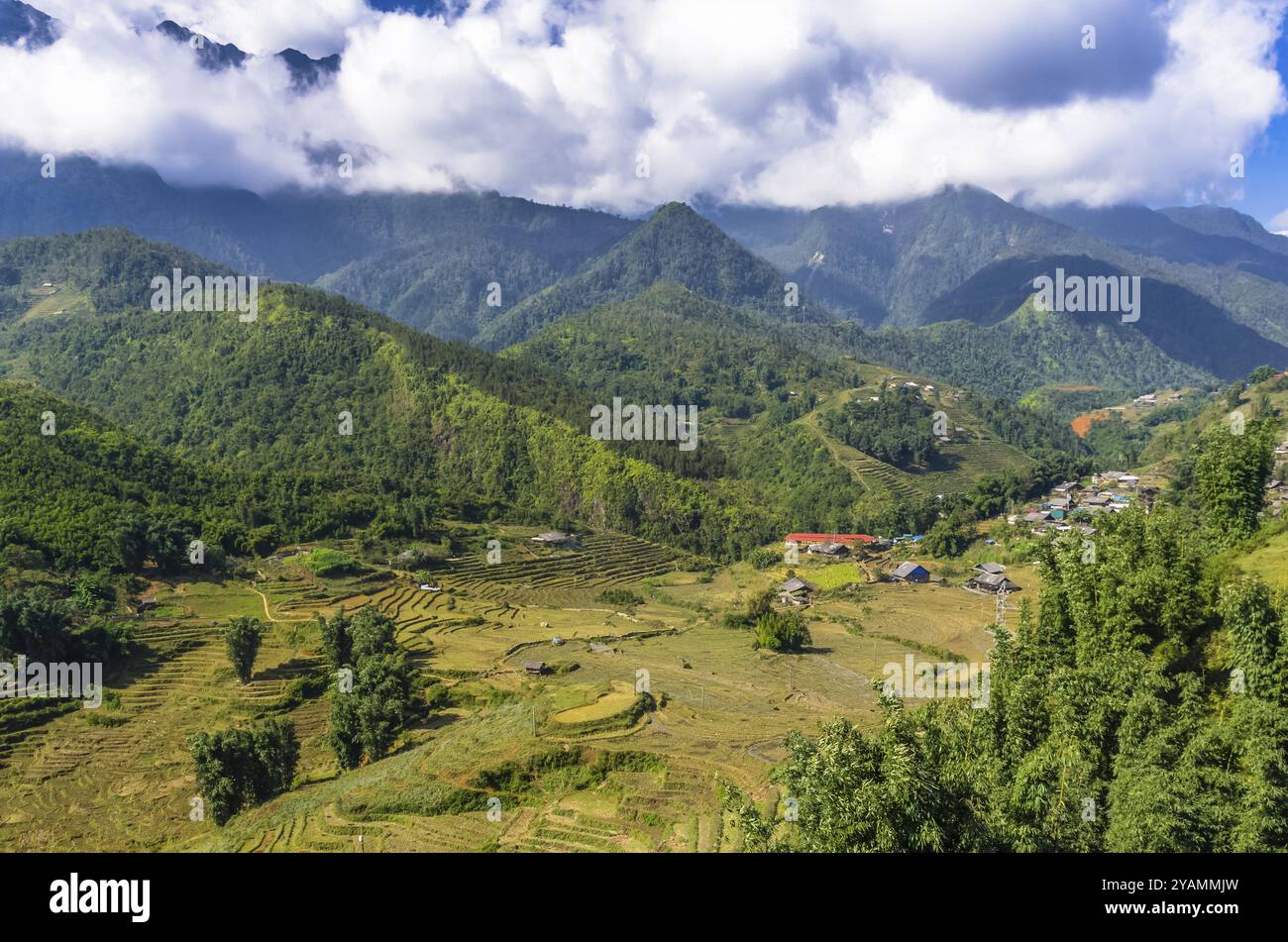 Amazing view on mountain and Sapa village, Vietnam, Asia Stock Photo ...