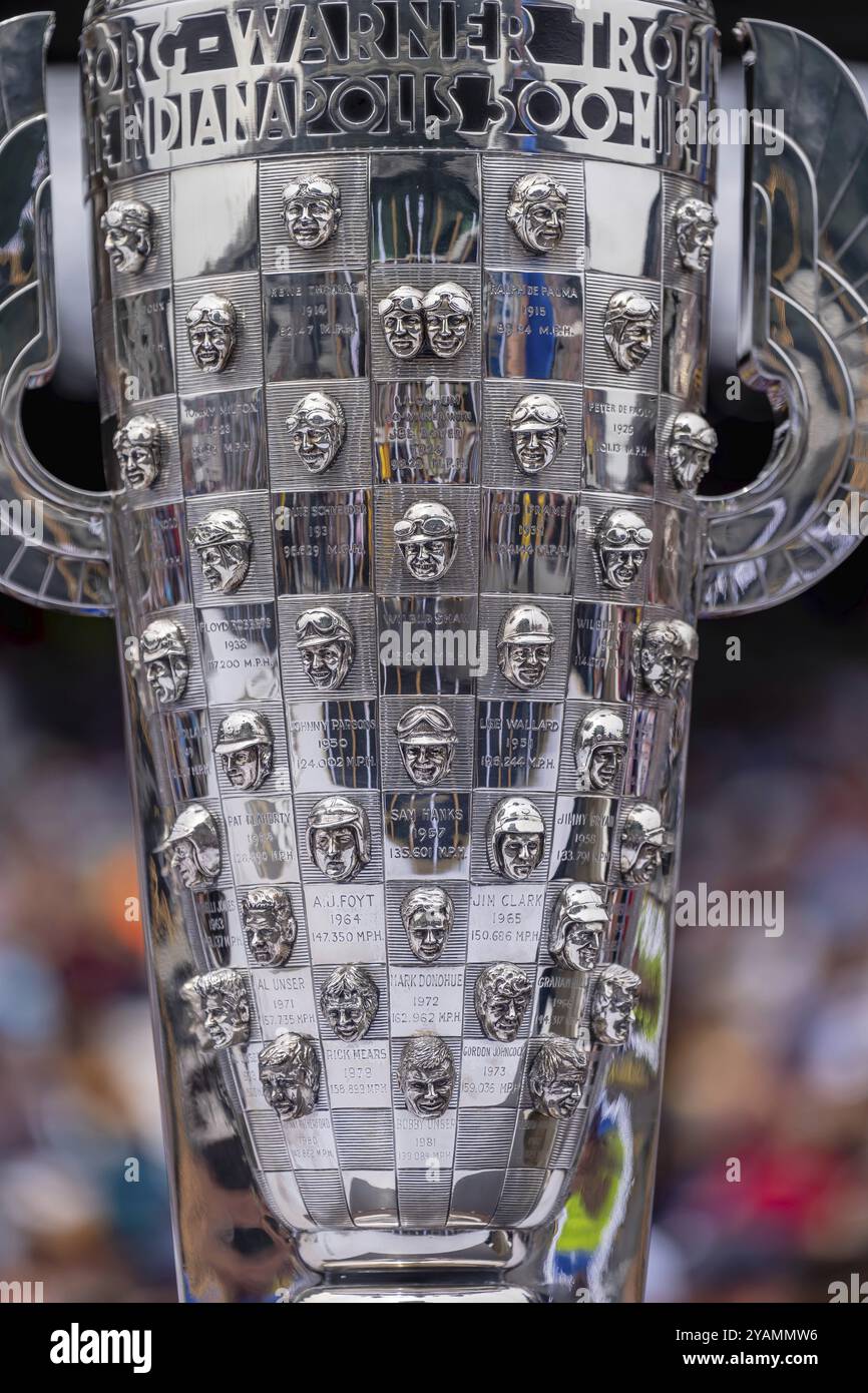 The Borg Warner Trophy sits in front of the Pagoda as the Indianapolis ...