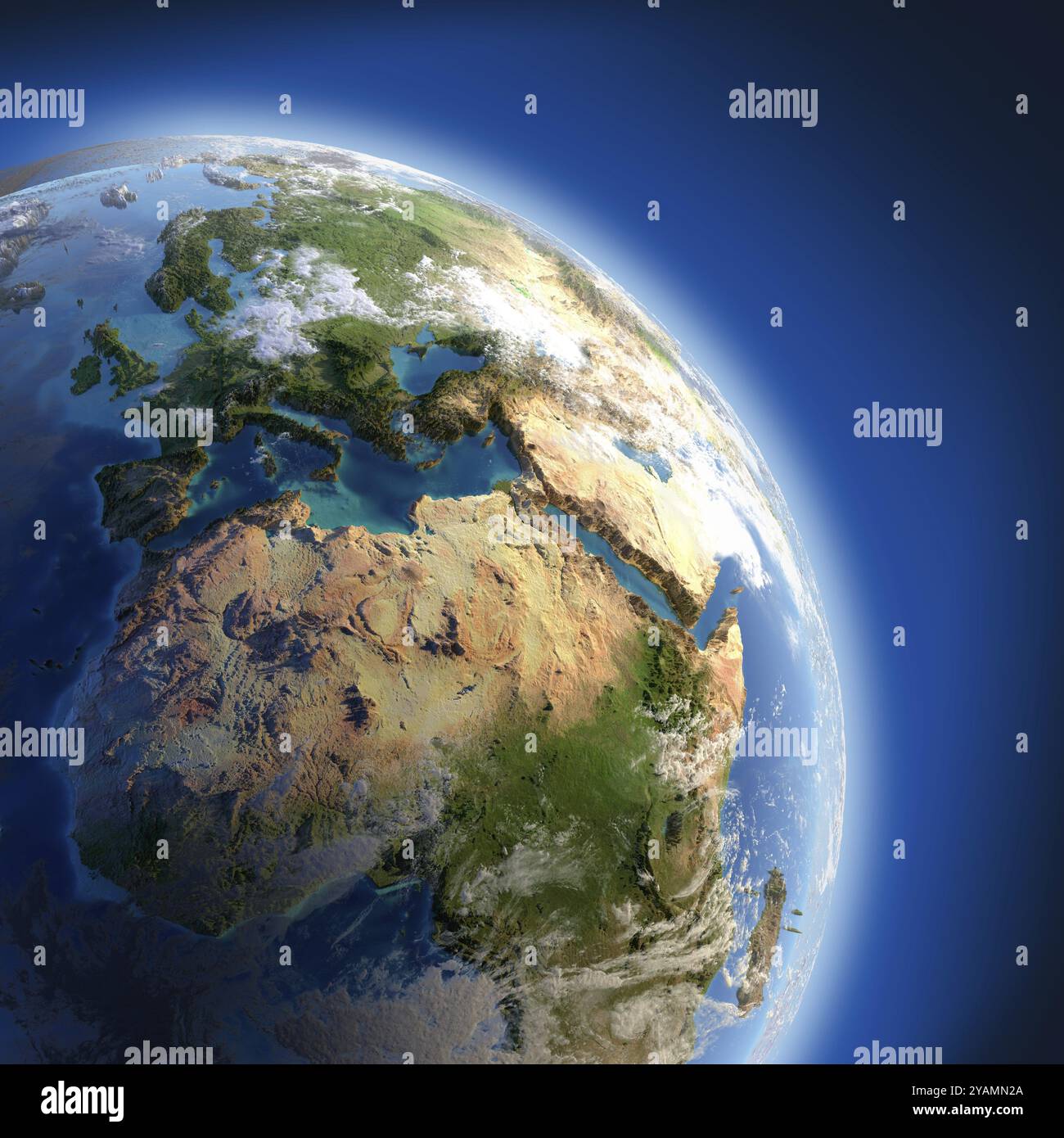 A fragment of the Earth with high relief, detailed surface, translucent ...