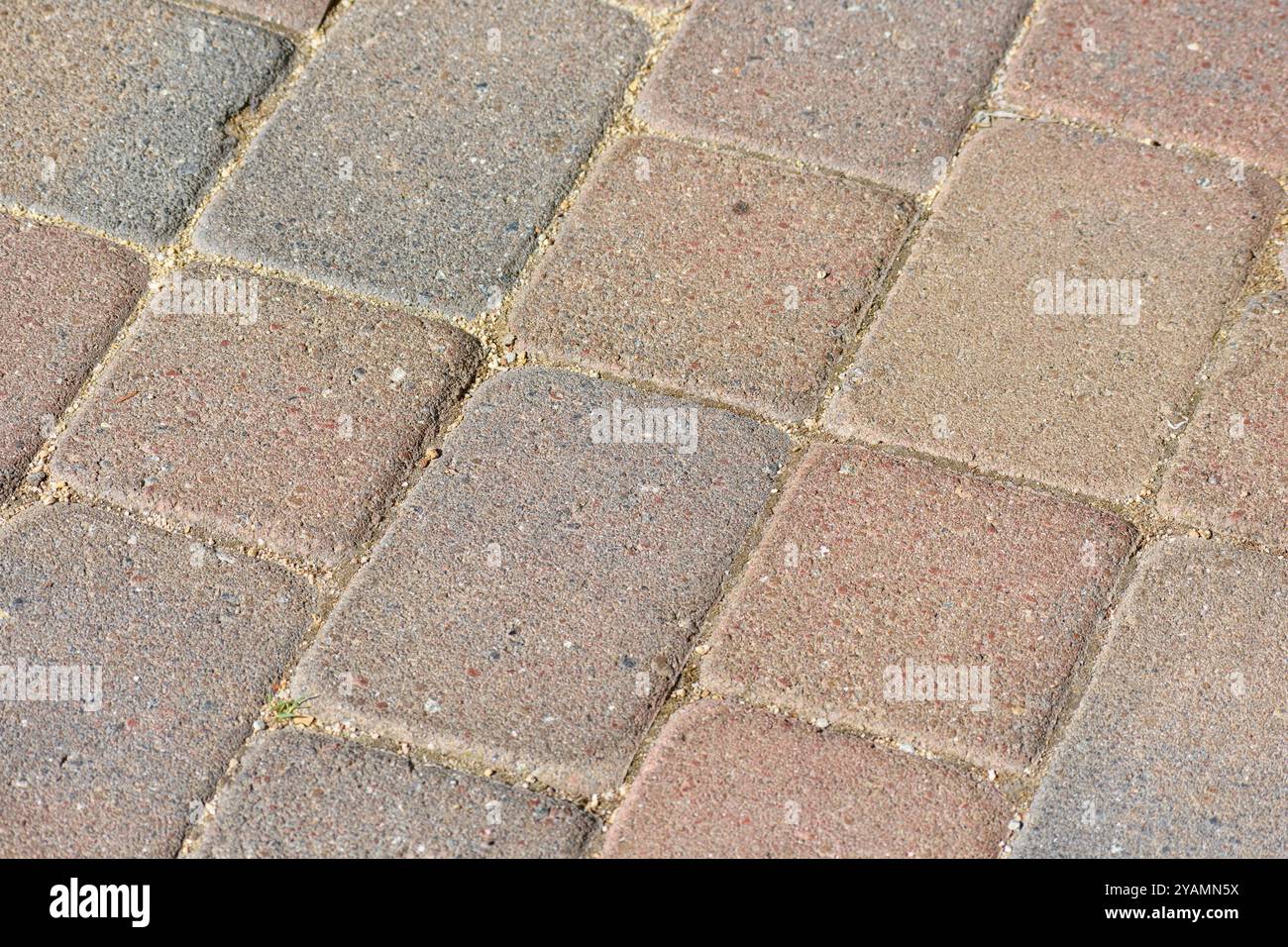 Patterned stone pavers with muted tones of beige and brown. Close up of ...