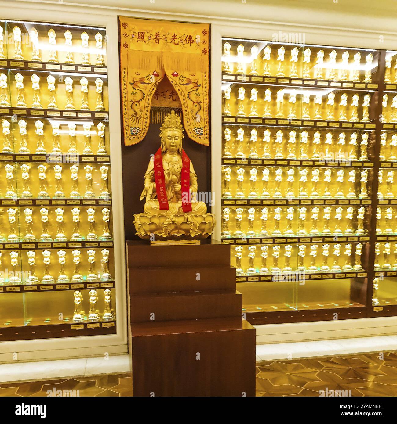 SANYA, HAINAN, CHINA, OCTOBER 10: Goddess Guanin gold statue in the ...
