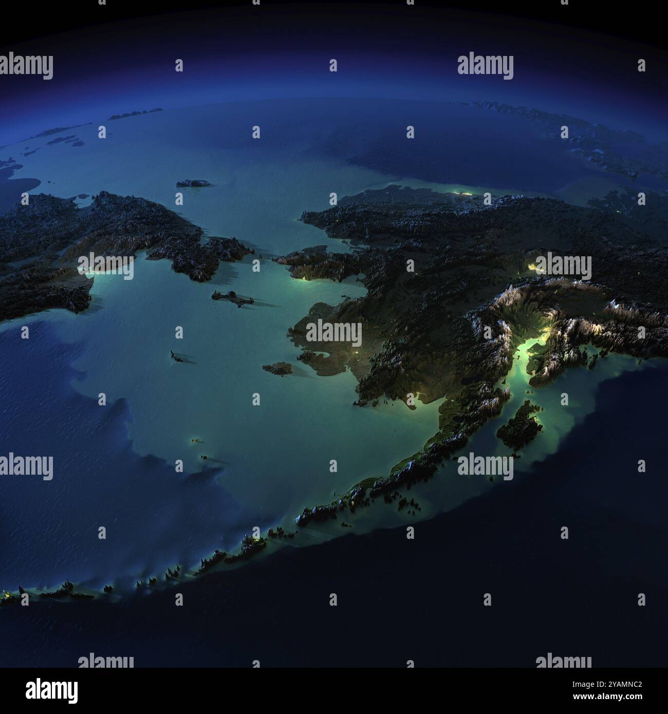 Highly detailed Earth, illuminated by moonlight. The glow of cities ...