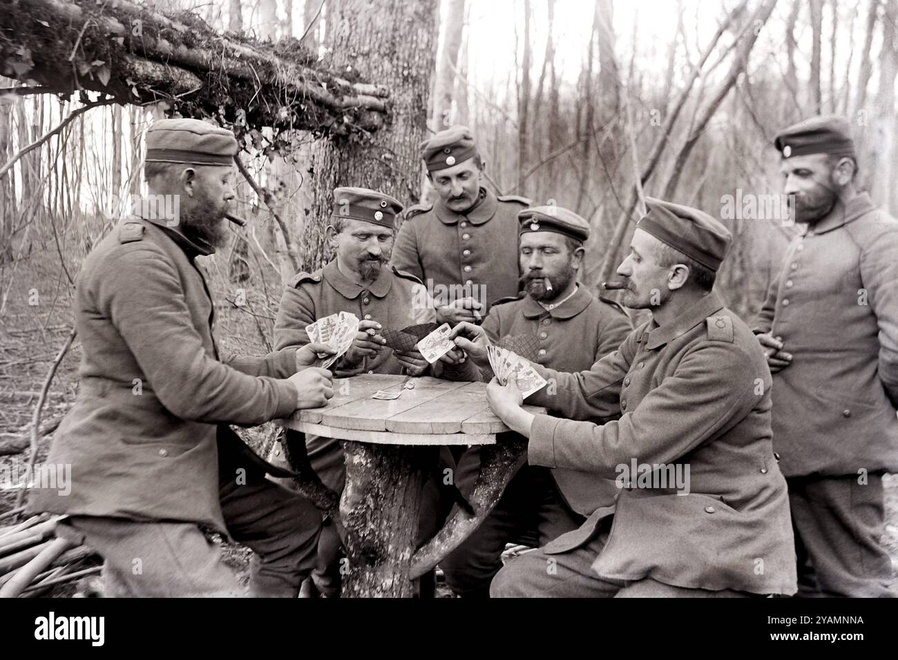 Six German soldiers playing cards. World War I, France, Europe Stock ...