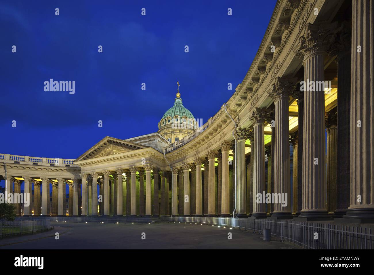 Kazan Cathedral in St. Petersburg's White Nights. Northern facade of a grand colonnade of 96 ...