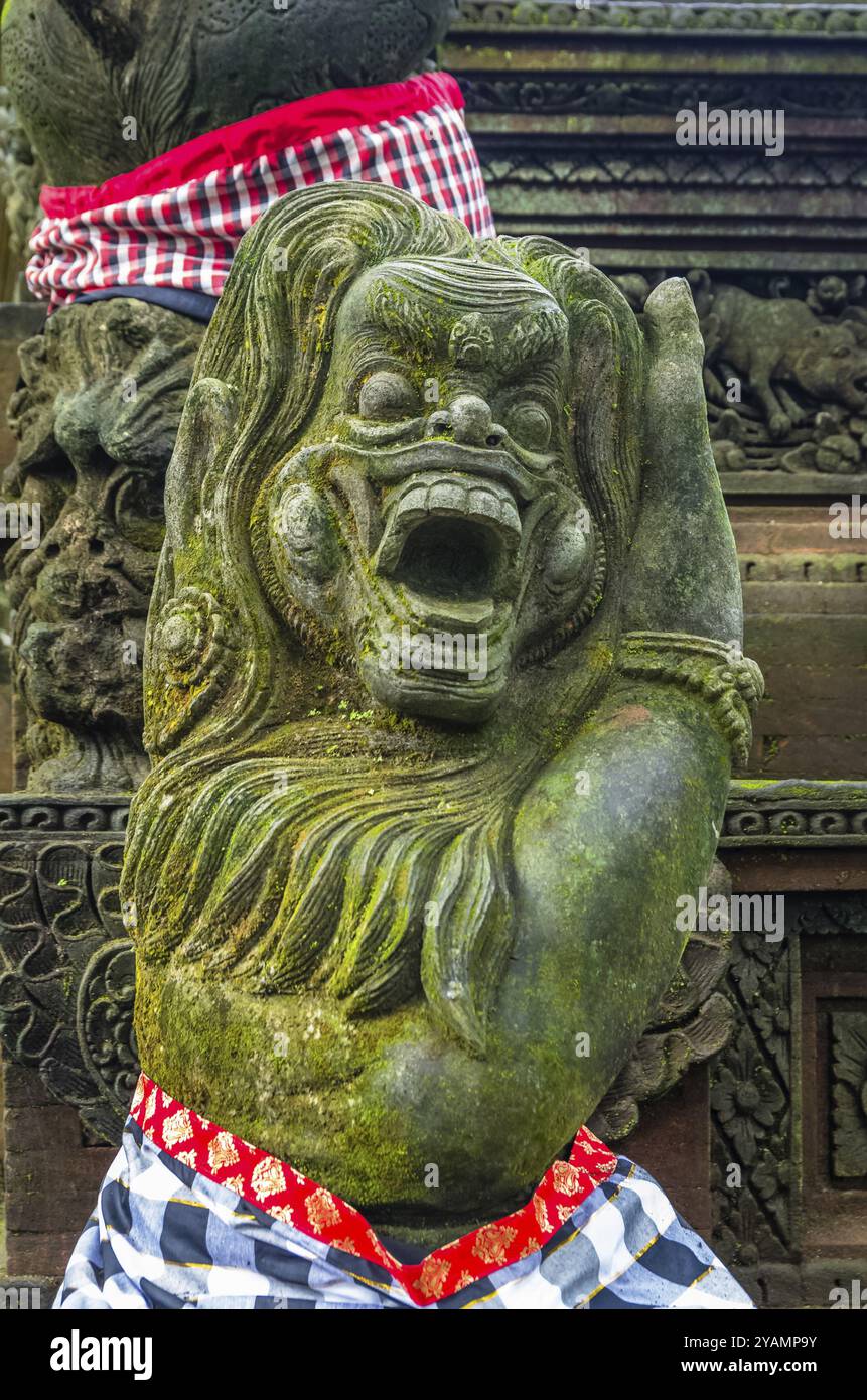 Old statue in Hindu temple in Sacred Monkey Forest, Ubud, Bali ...