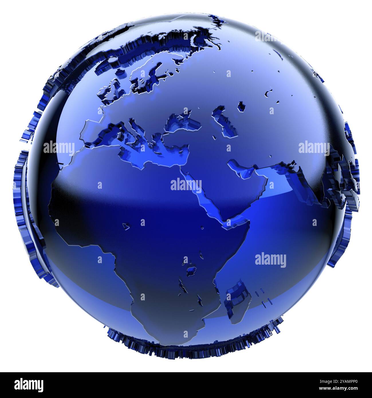 Blue glass globe with frosted continents a little stand out from the ...