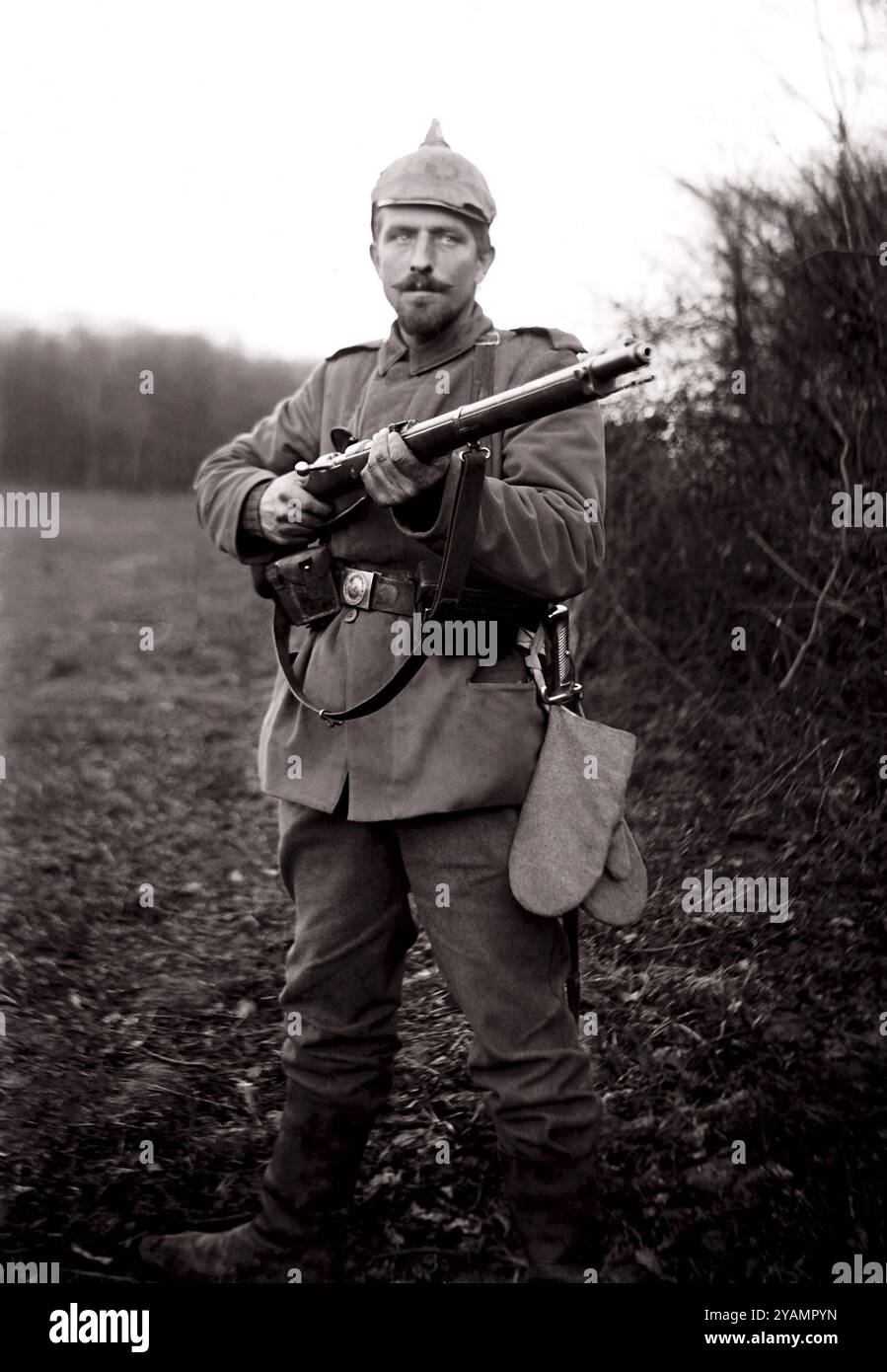 German camp post with carbine. First World War, France. German camp ...