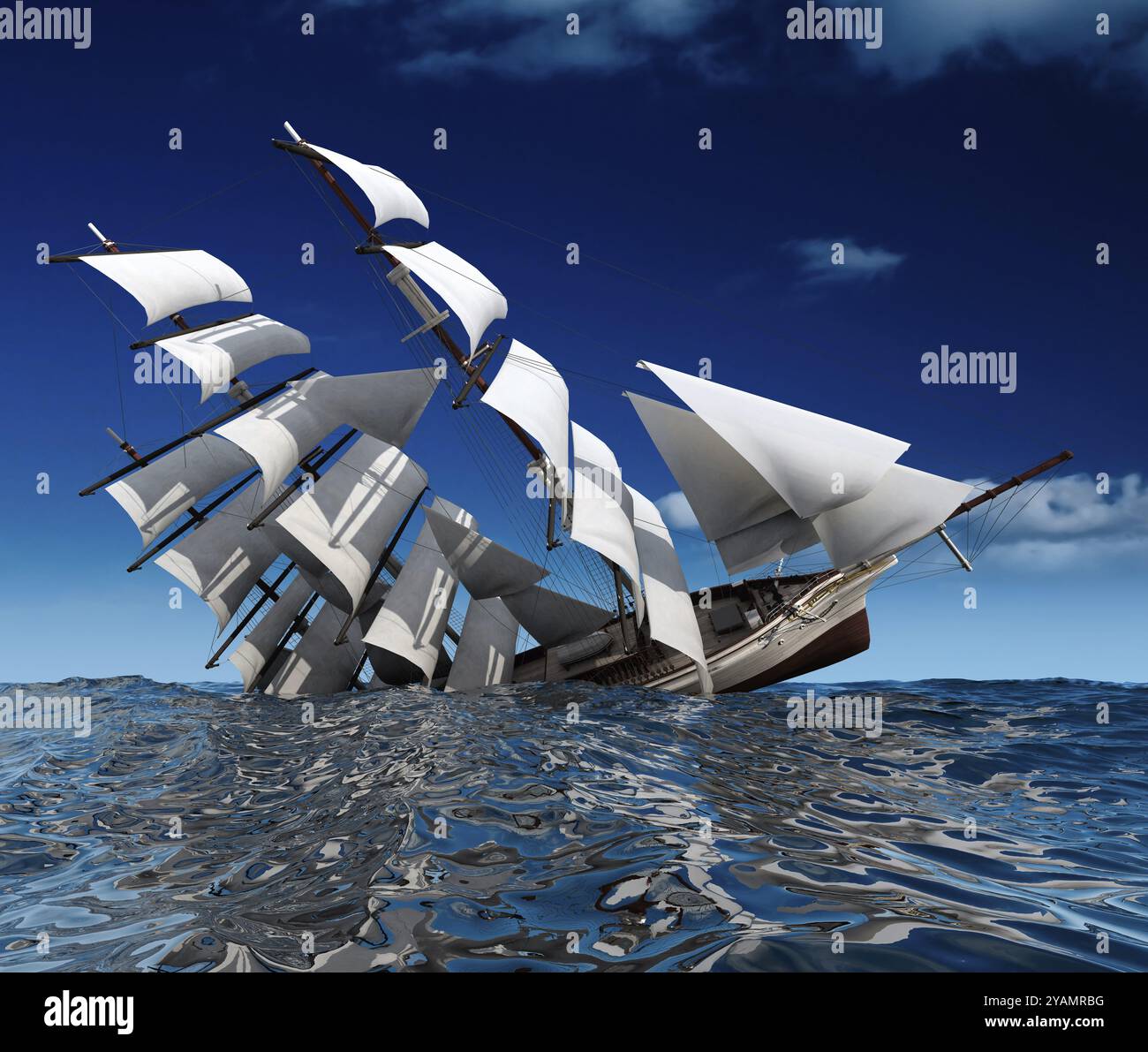 Beautiful sailing ship sinks in the open ocean Stock Photo - Alamy