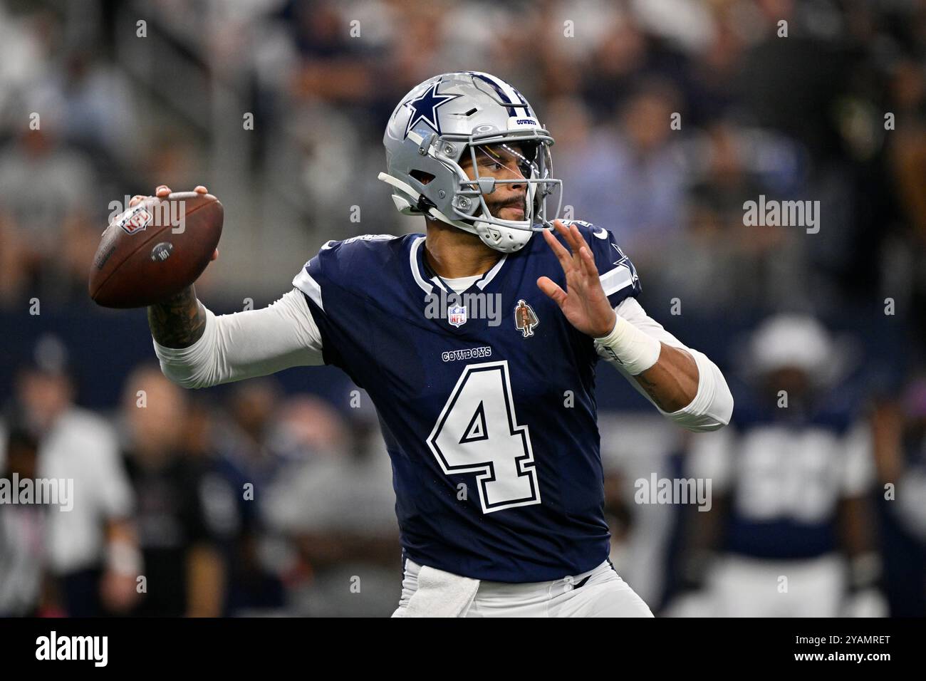 Dallas Cowboys quarterback Dak Prescott (4) drops back to pass the ball ...