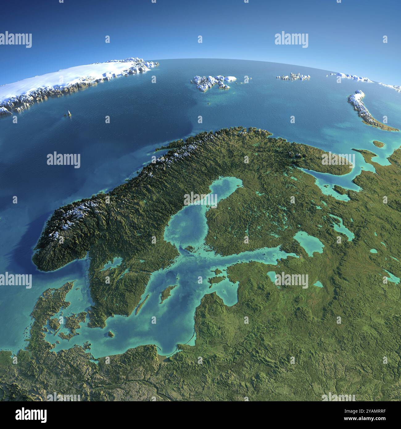 Highly detailed planet Earth in the morning. Exaggerated precise relief ...