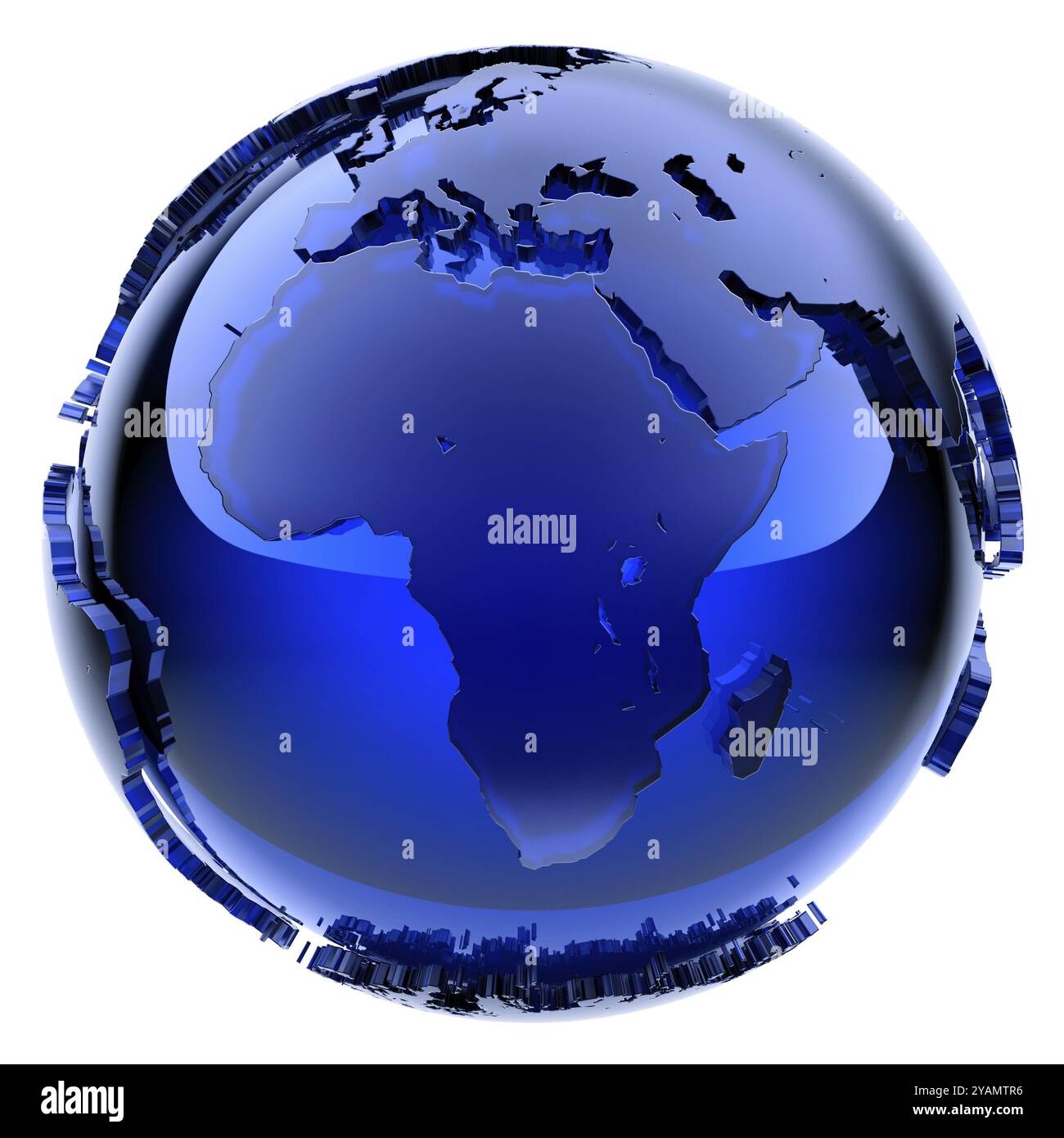 Blue glass globe with frosted continents a little stand out from the ...